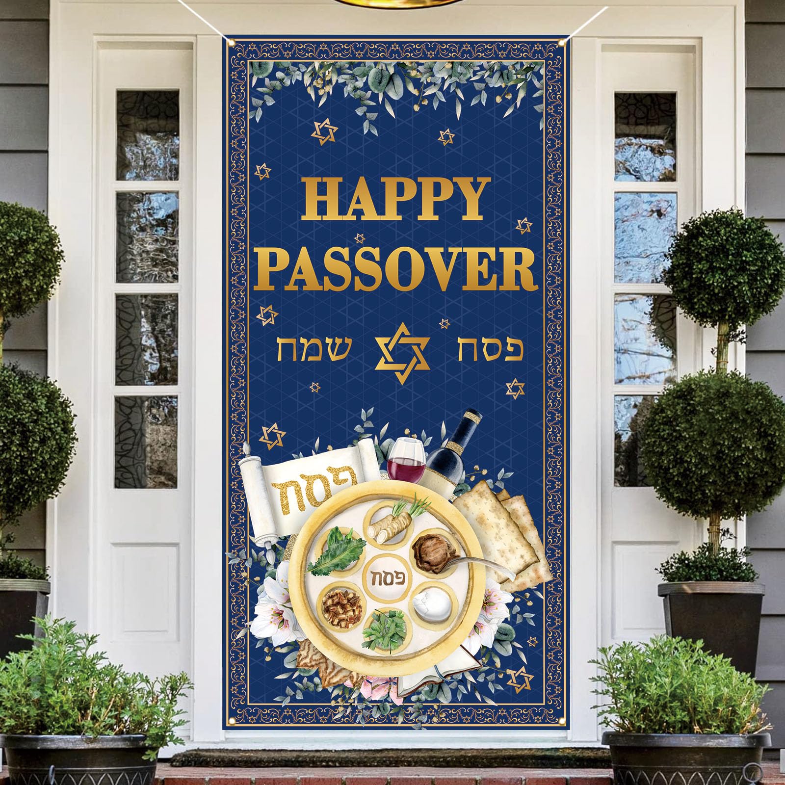 Snapklik.com : Blue Happy Passover Door Cover Passover Photo Backdrop ...