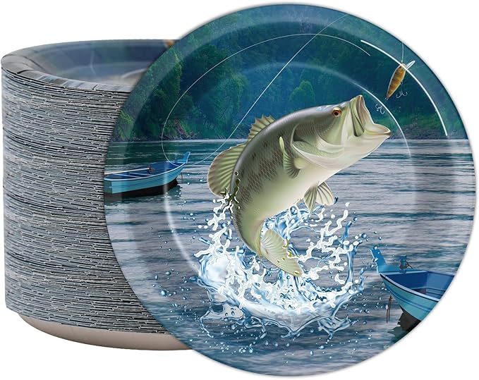 Amazon.com: ZOIIWA 48 Pcs Fishing Party Tableware Supplies Summer Gone ...