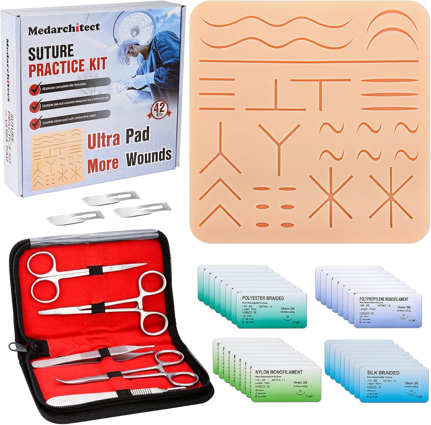 Amazon.com: Medarchitect Suture Practice Kit (42 Pieces) for Suture Skill Training Include ...