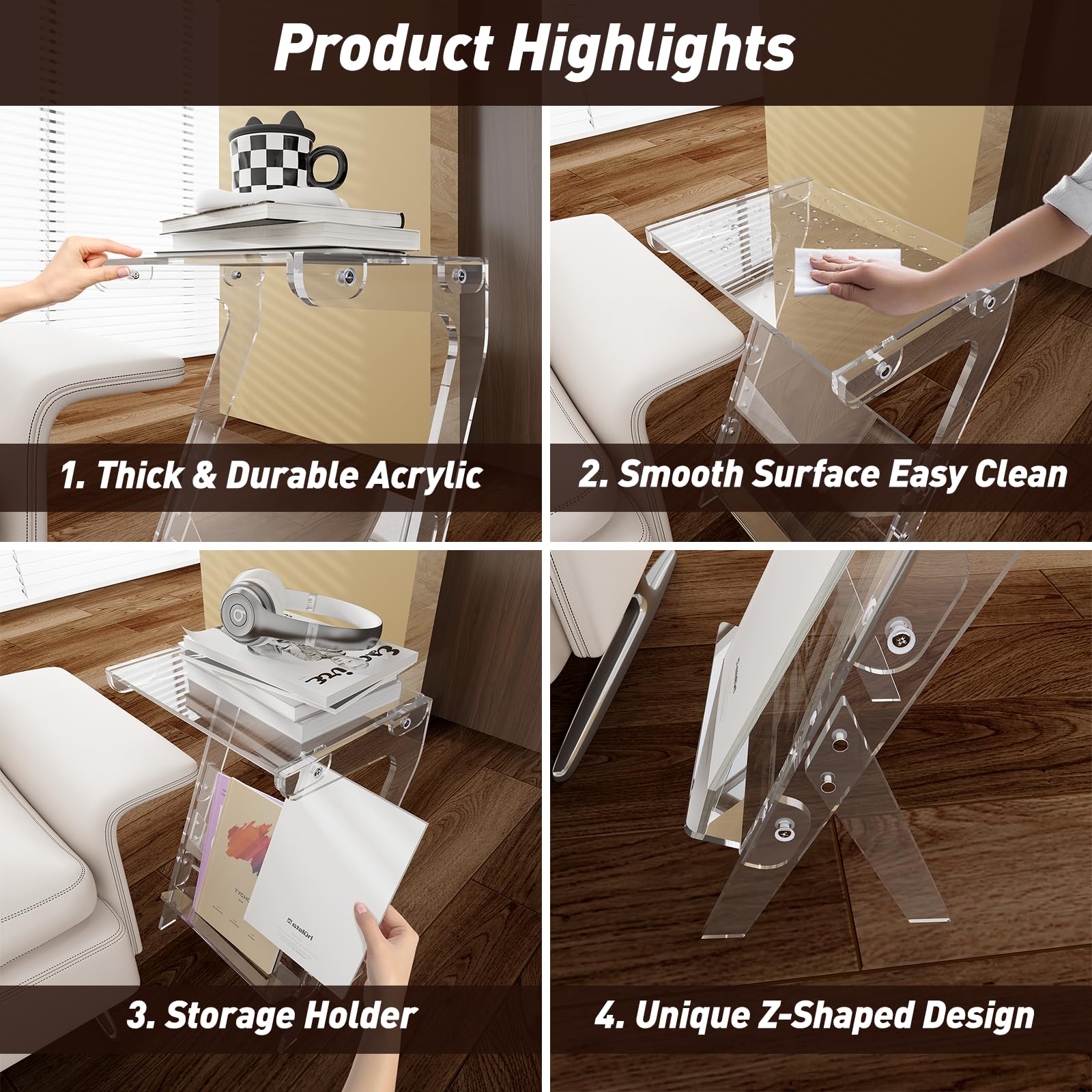 Snapklik.com : Acrylic Side Table, Z-Shape Modern End Table