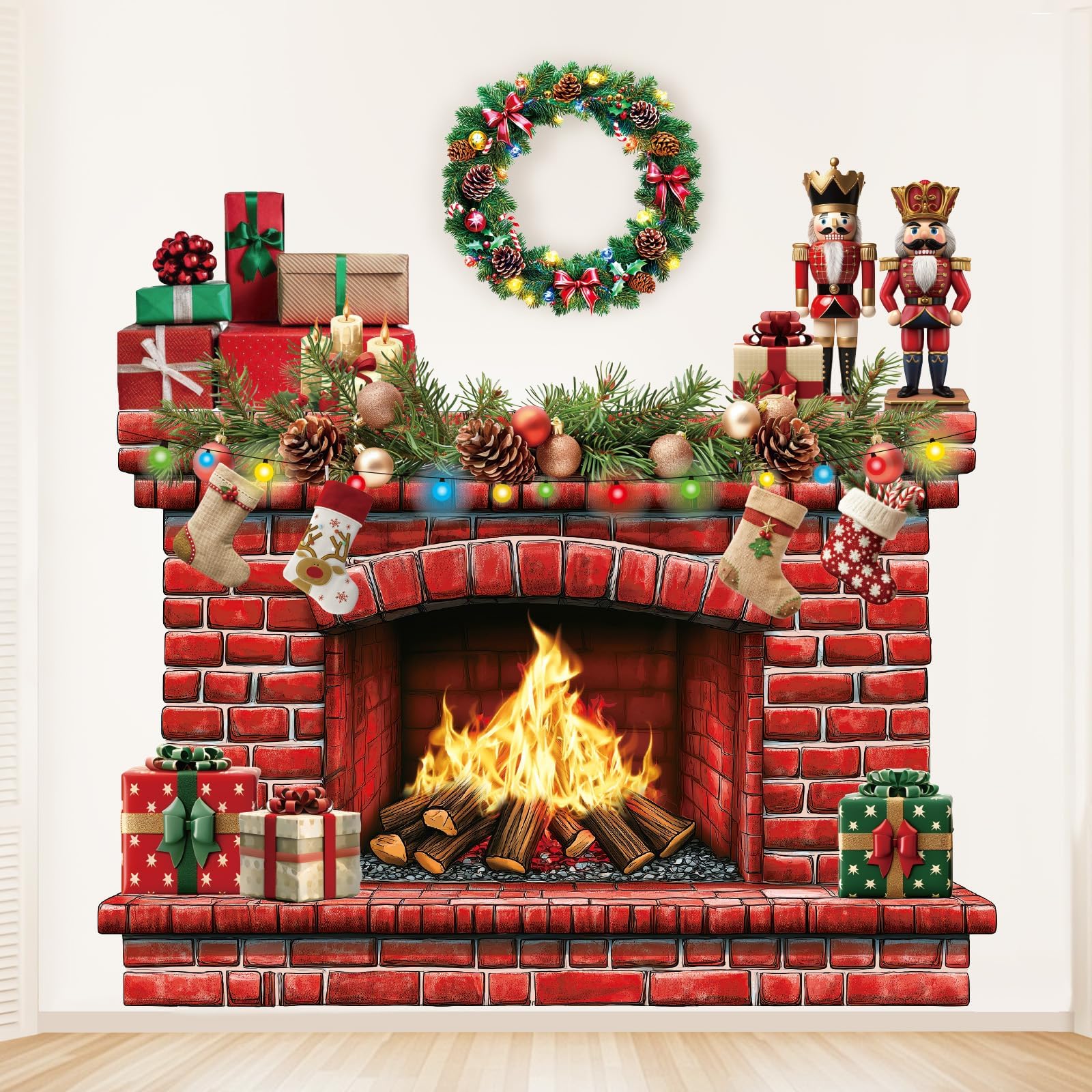 Amazon.com: Christmas Fireplace 41.5 x 34 Inch Large Red Brick Bulletin ...