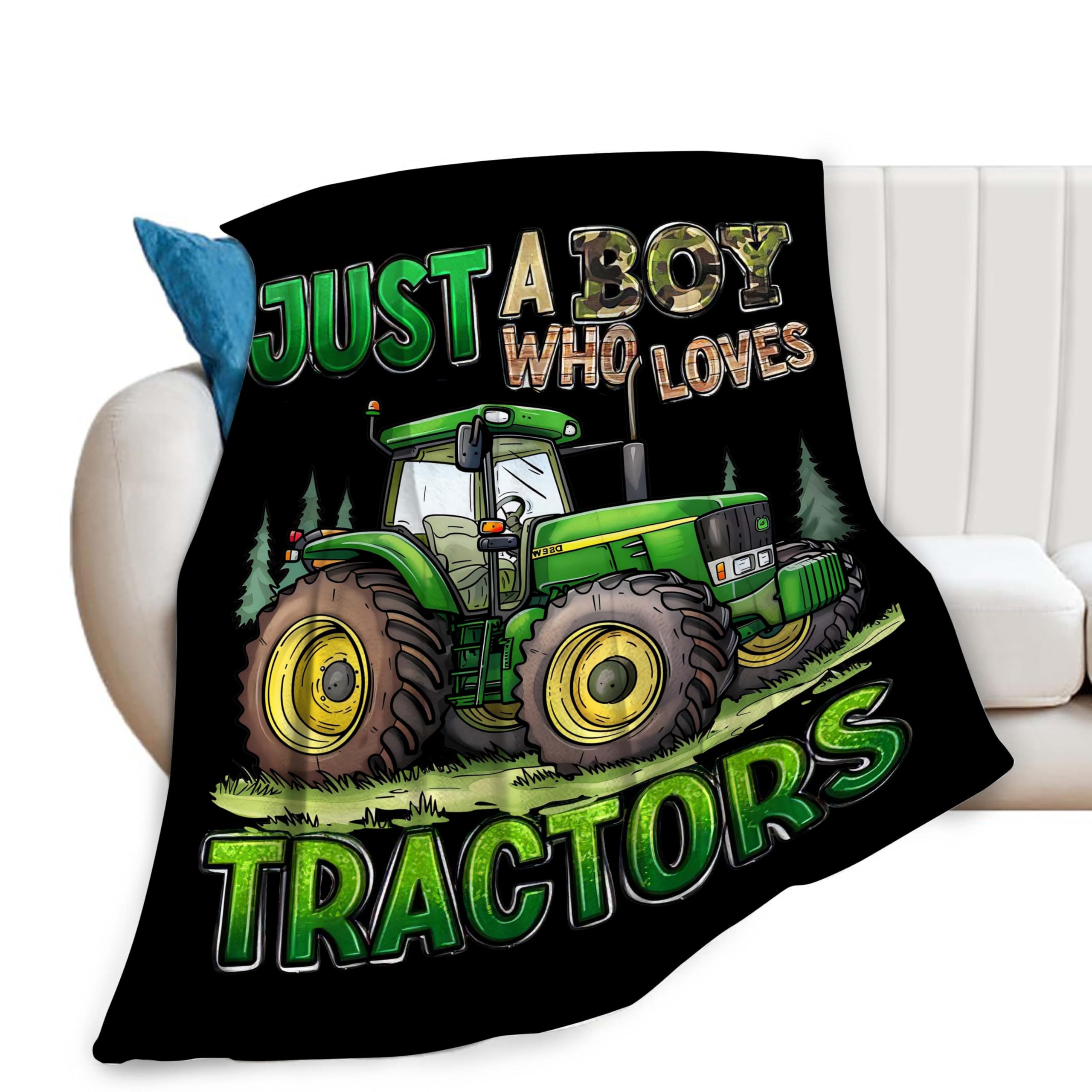 Amazon.com: Just A Boy Who Love Tractors Blanket Green Tractor Decor ...