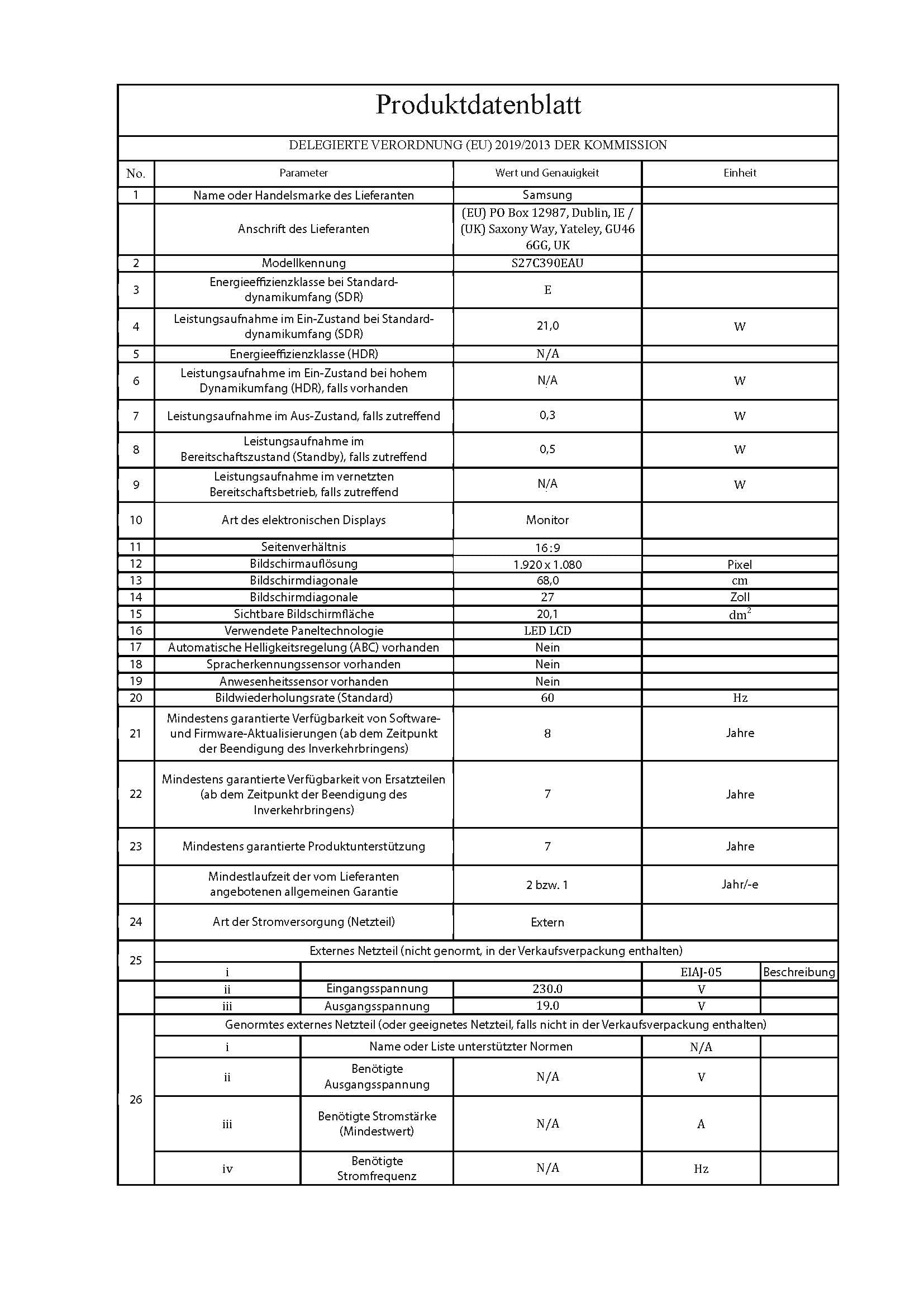 Samsung Curved S39C Essential Monitor S27C390EAU, 27 Zoll, VA-Panel ...