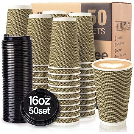 Amazon.com: JUHEpack Disposable Coffee Cups With Lids,50 Pack,16 oz ...