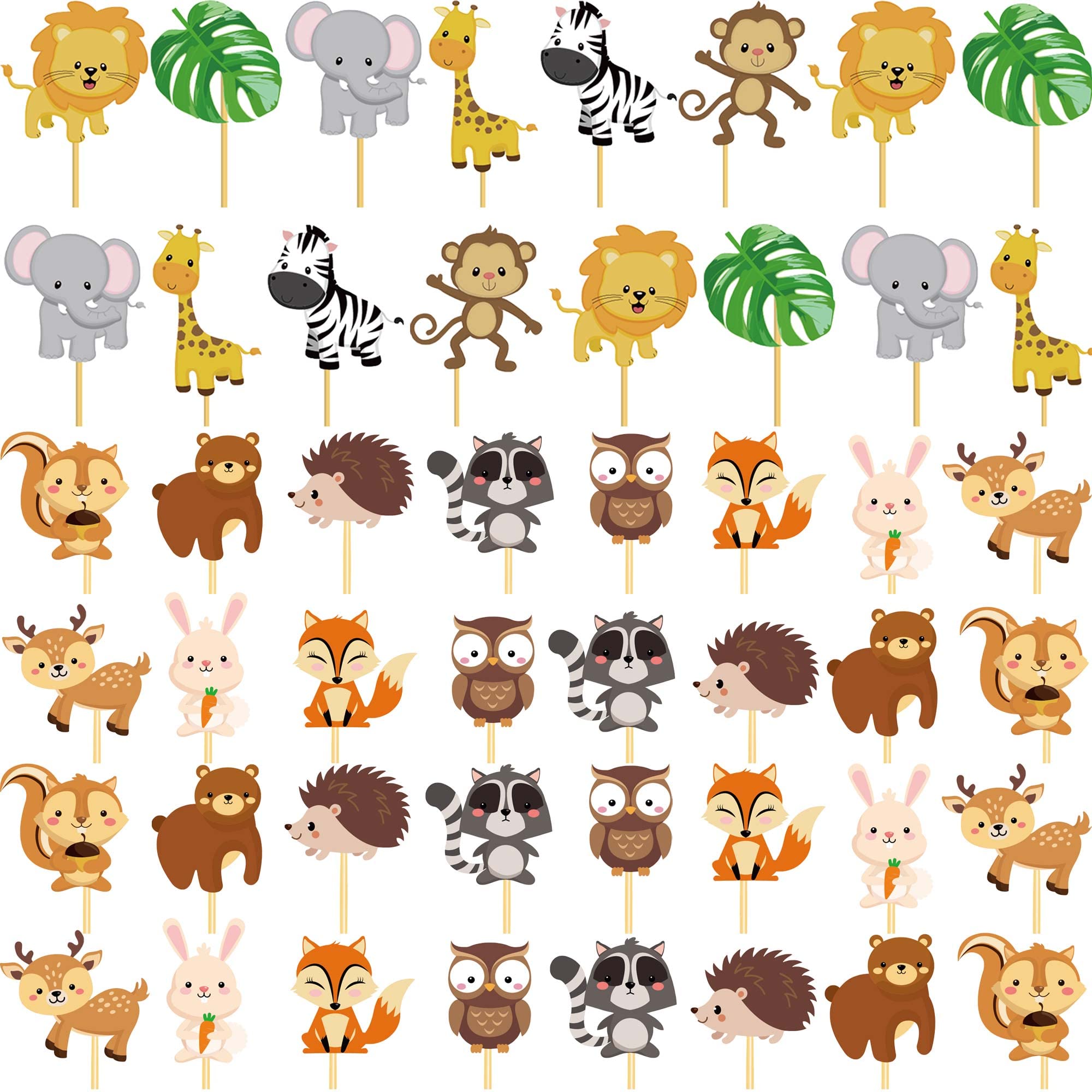 Cagemoga 48 Pieces Jungle Animal Centerpiece Sticks Animals Cutouts ...