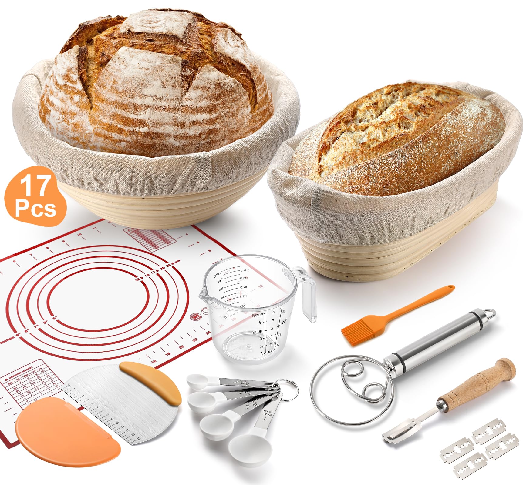 Snapklik.com : Banneton Bread Proofing Basket, 17Pcs Bread Making Kit ...