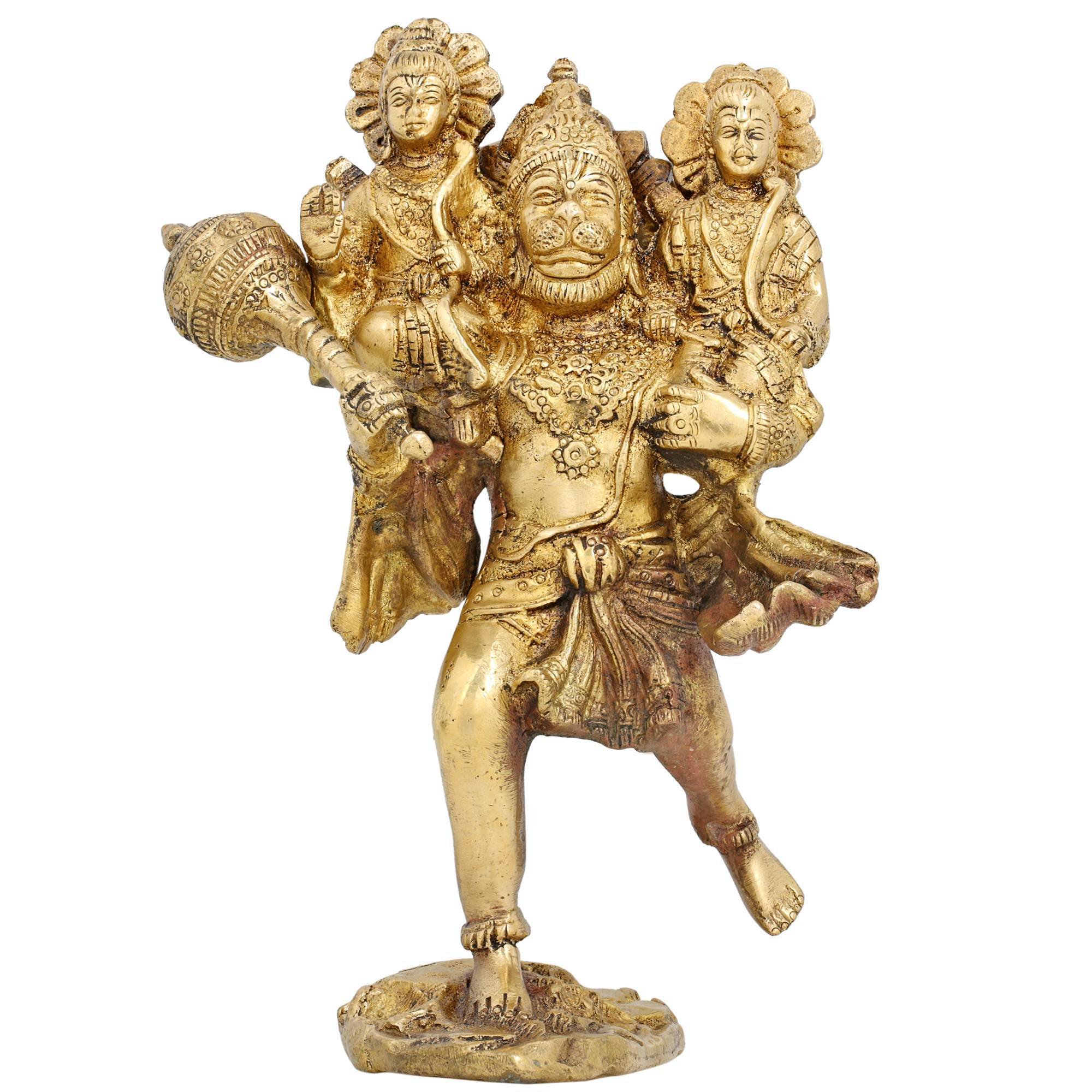 Hindu God Hanuman Carrying Lord Rama And Laxman Brass Idol | Desertcart ...