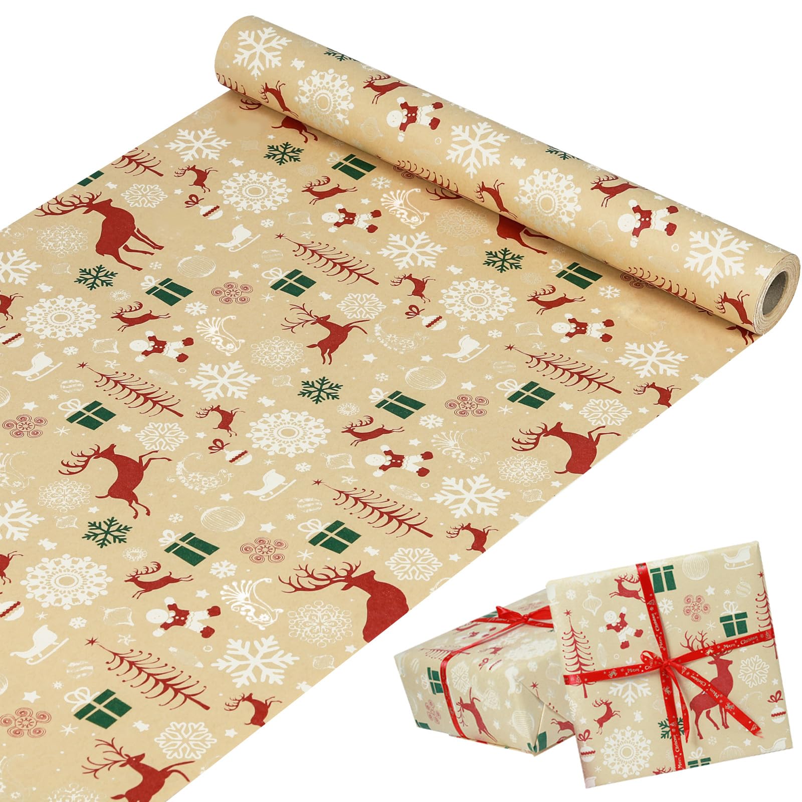 AUERVO 44cm x 15M Roll Christmas Wrapping Paper, Elk Pattern Christmas ...