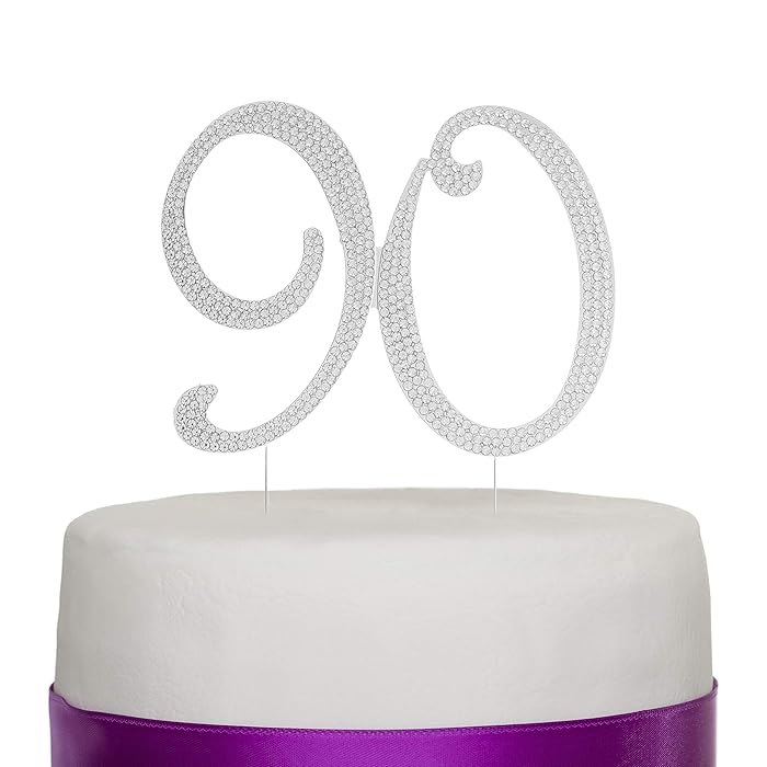 Buy 90 Cake Topper for 90th Birthday - Rhinestone Number Party Supplies ...