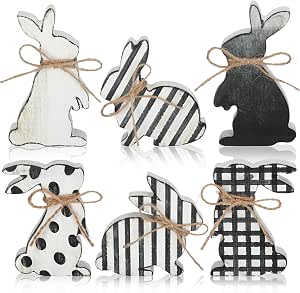 Amazon.com: Bememo 6 Pcs Easter Bunny Table Wooden Sign Decorations ...