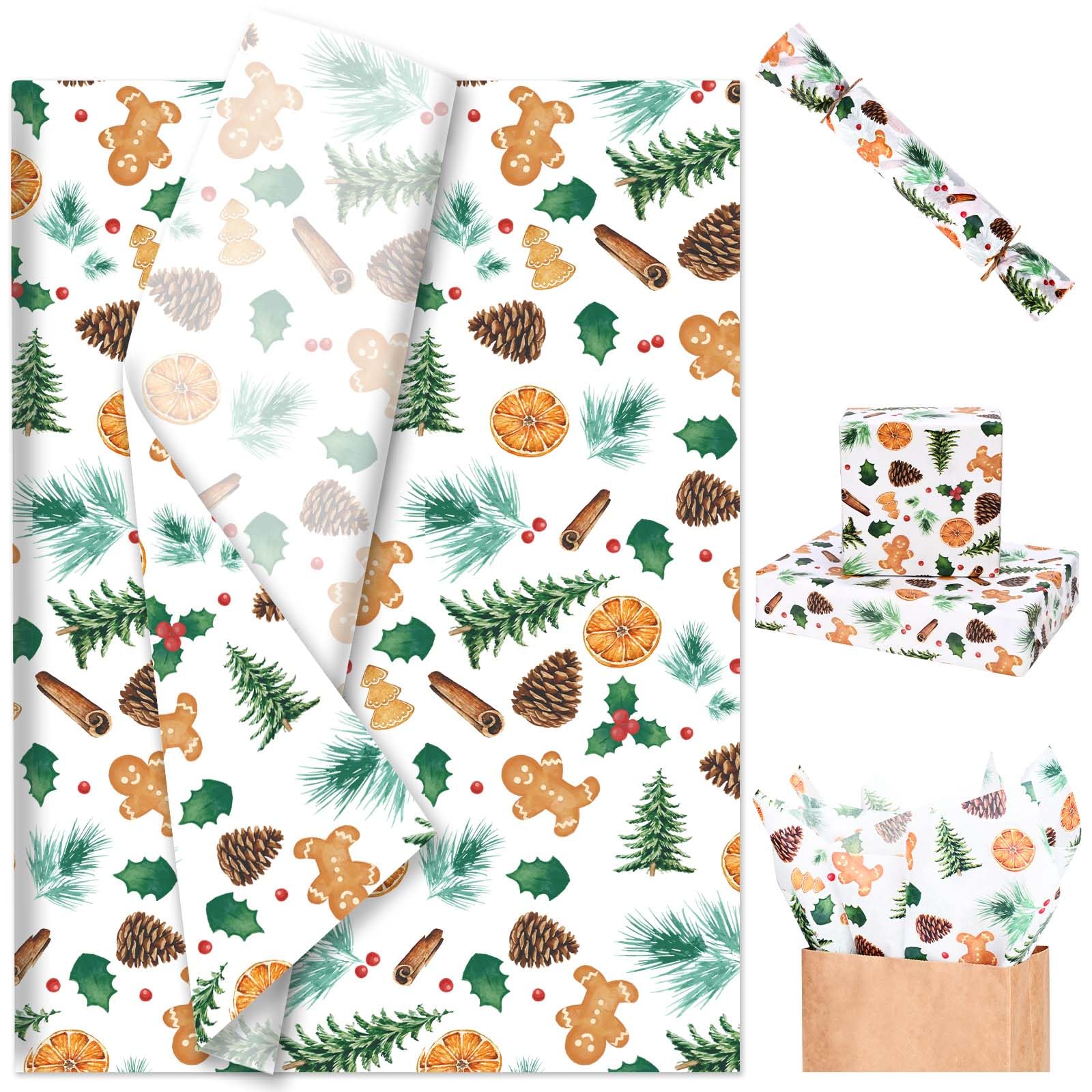 Amazon.com: 100 Sheets Christmas Pine Cone Tissue Paper Gingerbread Man ...