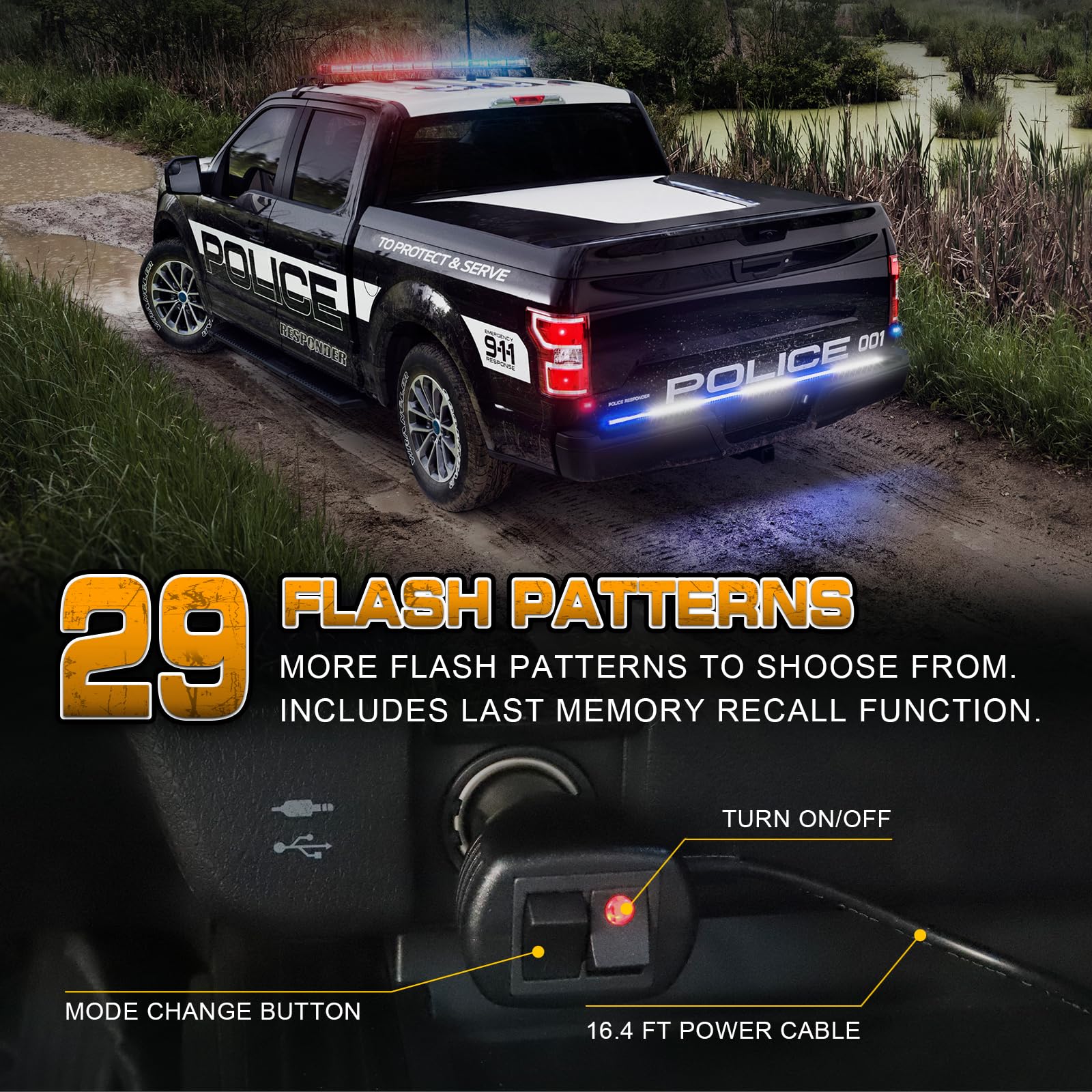 Snapklik.com : 48 Inch Blue White Emergency Lights Strip Rear Window ...
