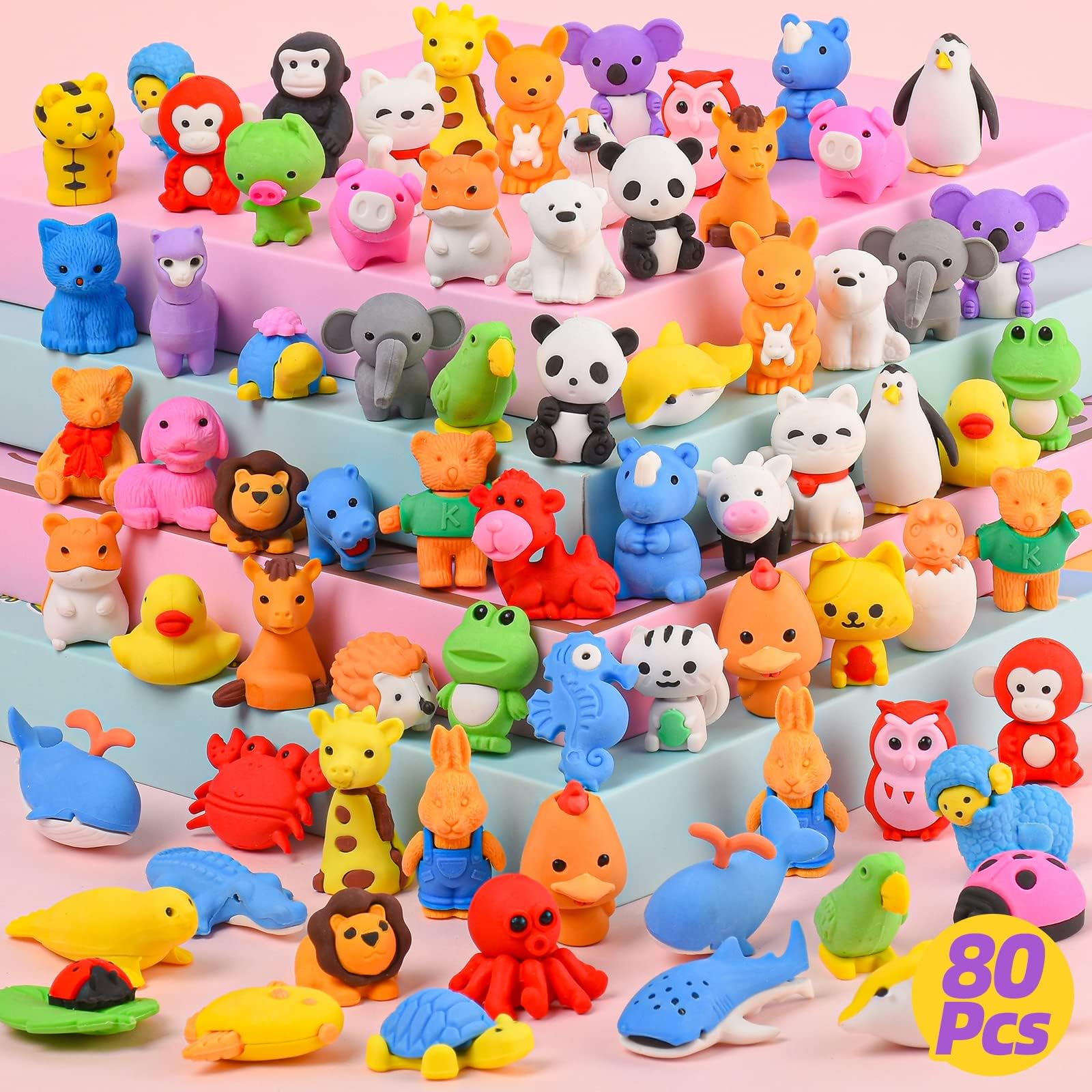Amazon.com: 40 pcs Sea Animal Erasers for Kids Desk Pet, 3D Take Apart ...