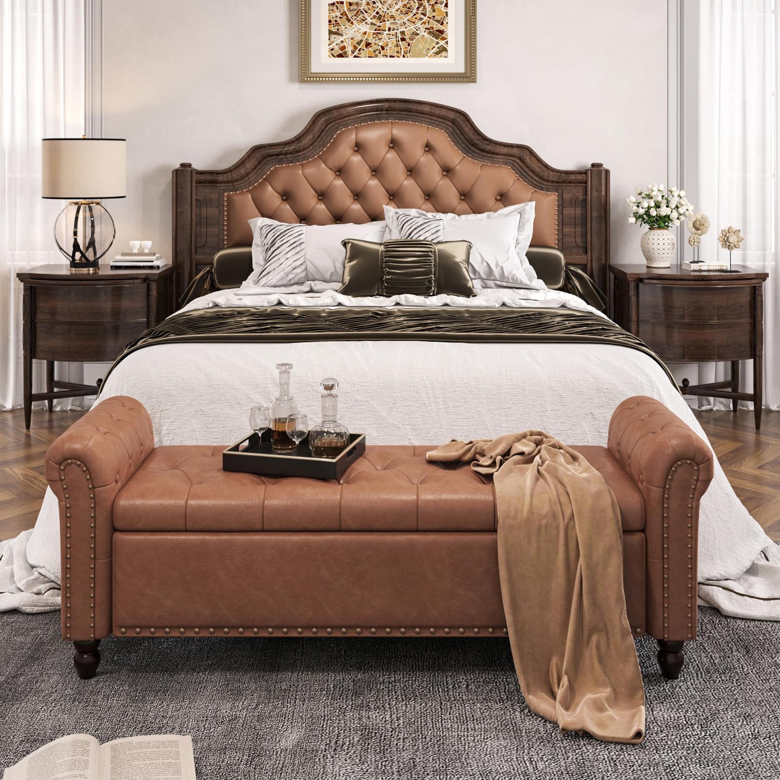 Amazon.com: 65 Inch Bedroom Bench, End of Bed Bench with Storage, Bed ...