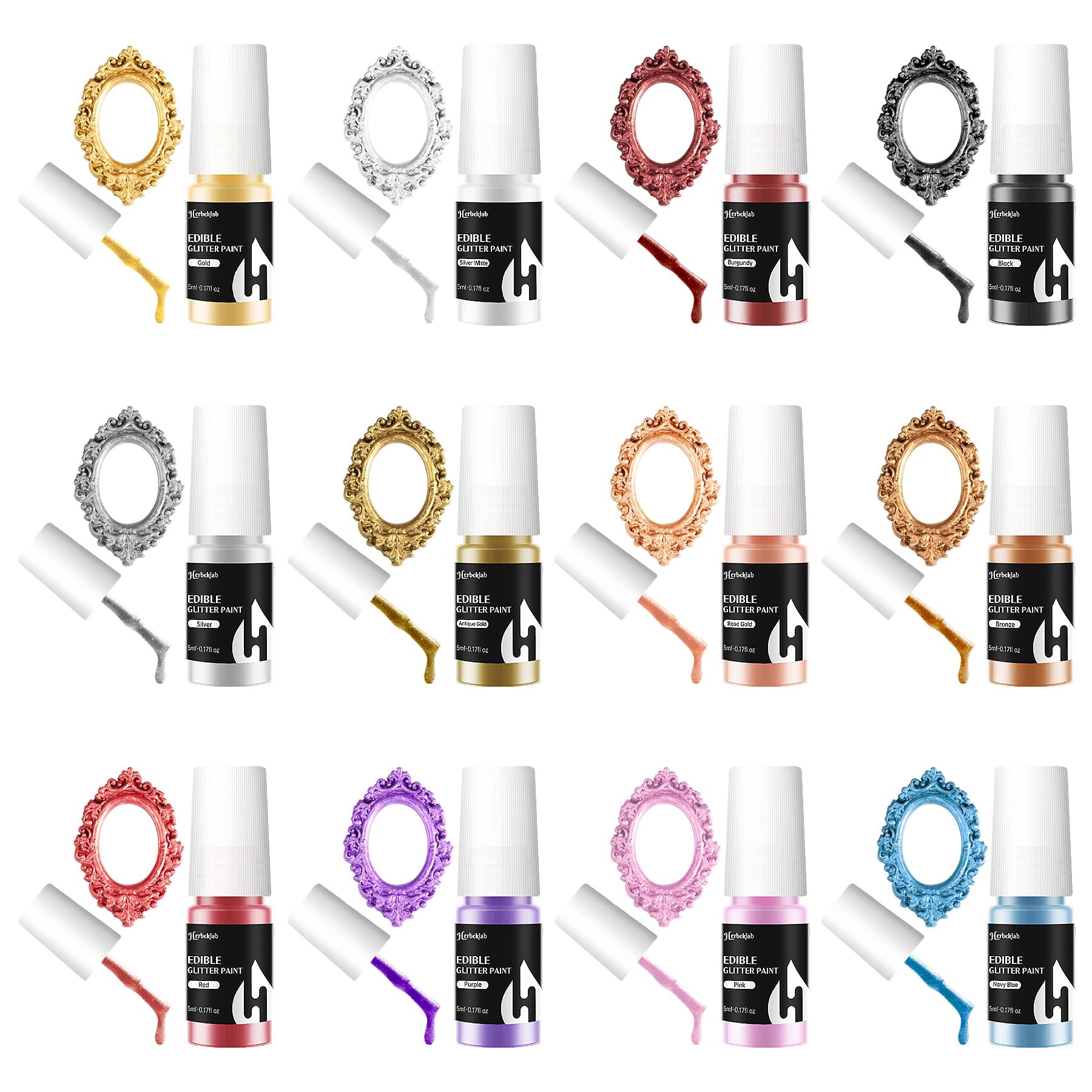 Amazon.com: Edible Paint 12 Colors Edible Glitter Paint Metallic Cake ...