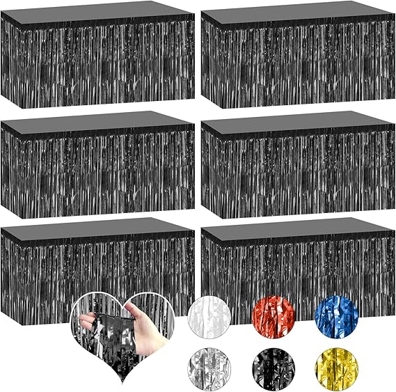 Amazon.com: Bouiexye 6 Pack 29.5x108 Inch Black Foil Tinsel Fringe ...