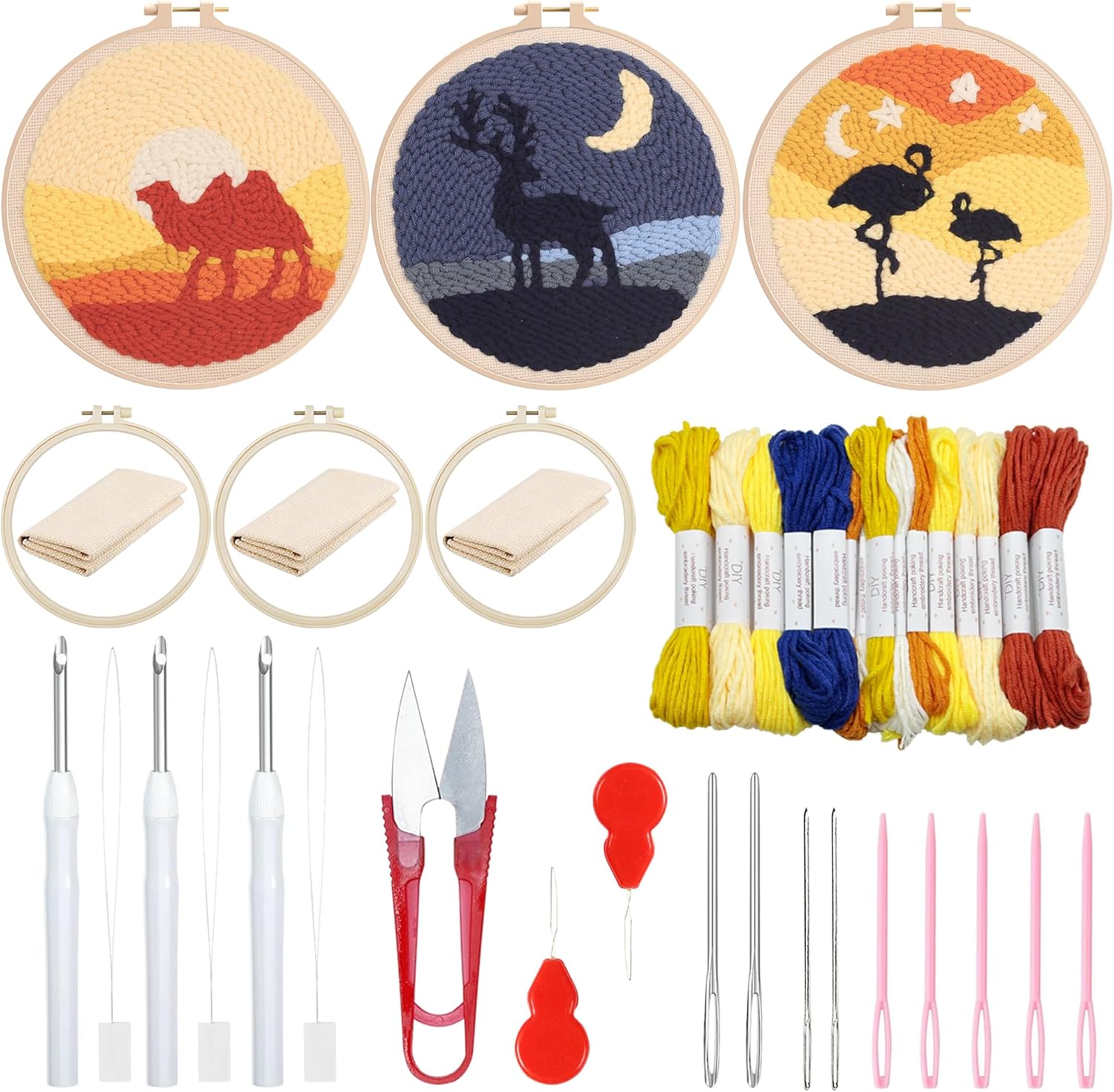 Amazon.com: Woohome Punch Needle Kit Included Plastic Hoops, Punch ...