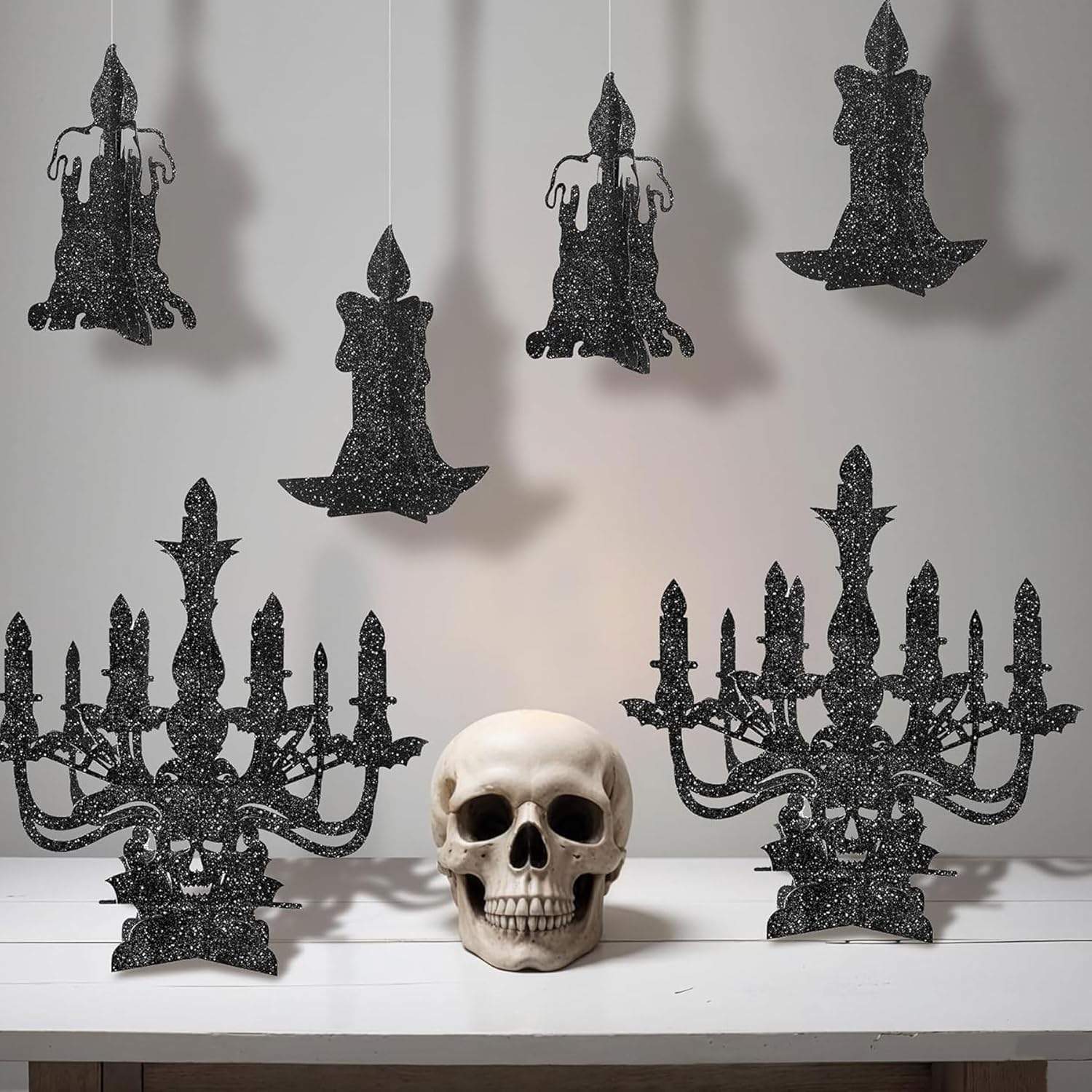Amazon.com: Glittery Black Halloween Hanging Decorations- Set of 6 ...