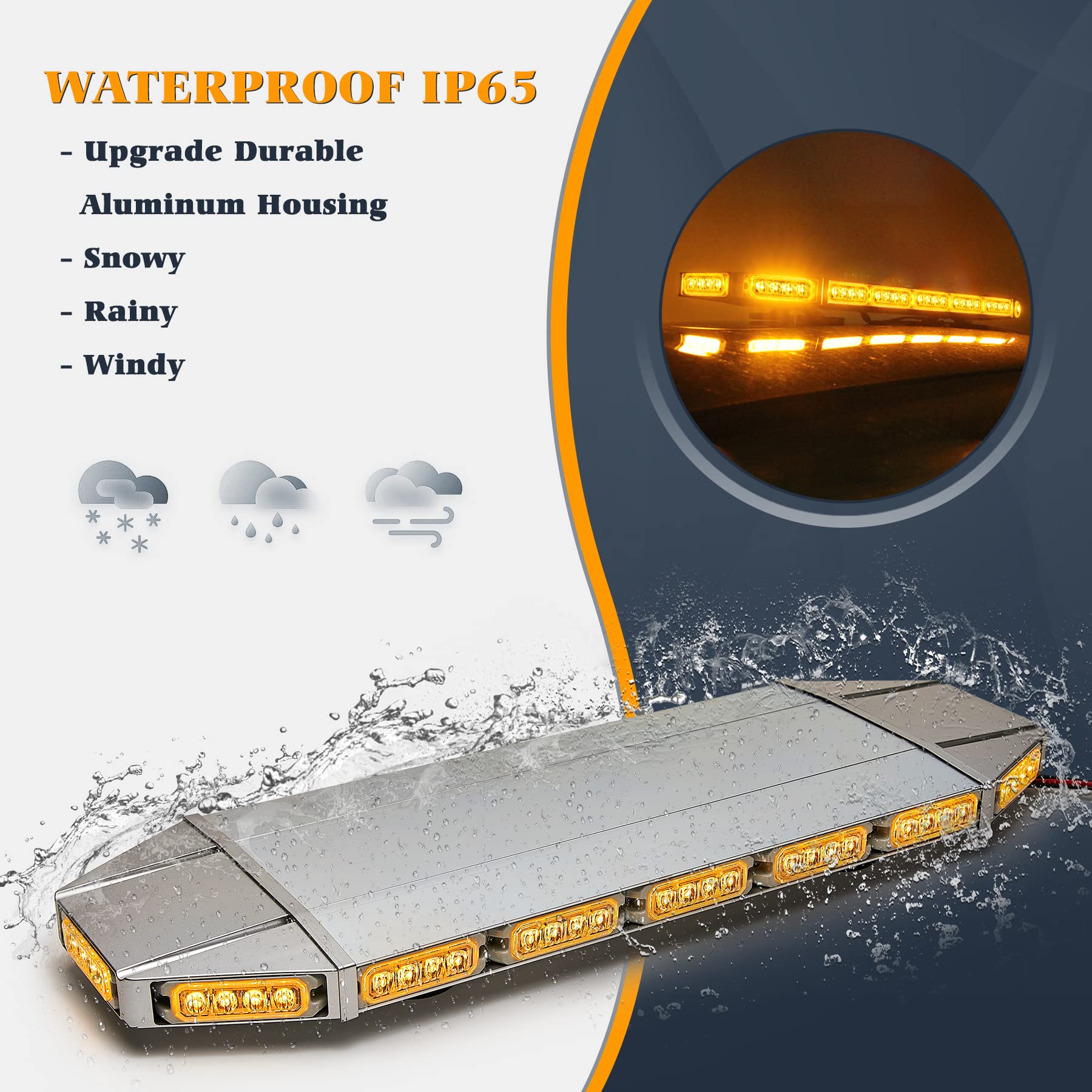 28" Amber/Yellow Waterproof Warning Emergency Strobe 64 LED Light Bar ...