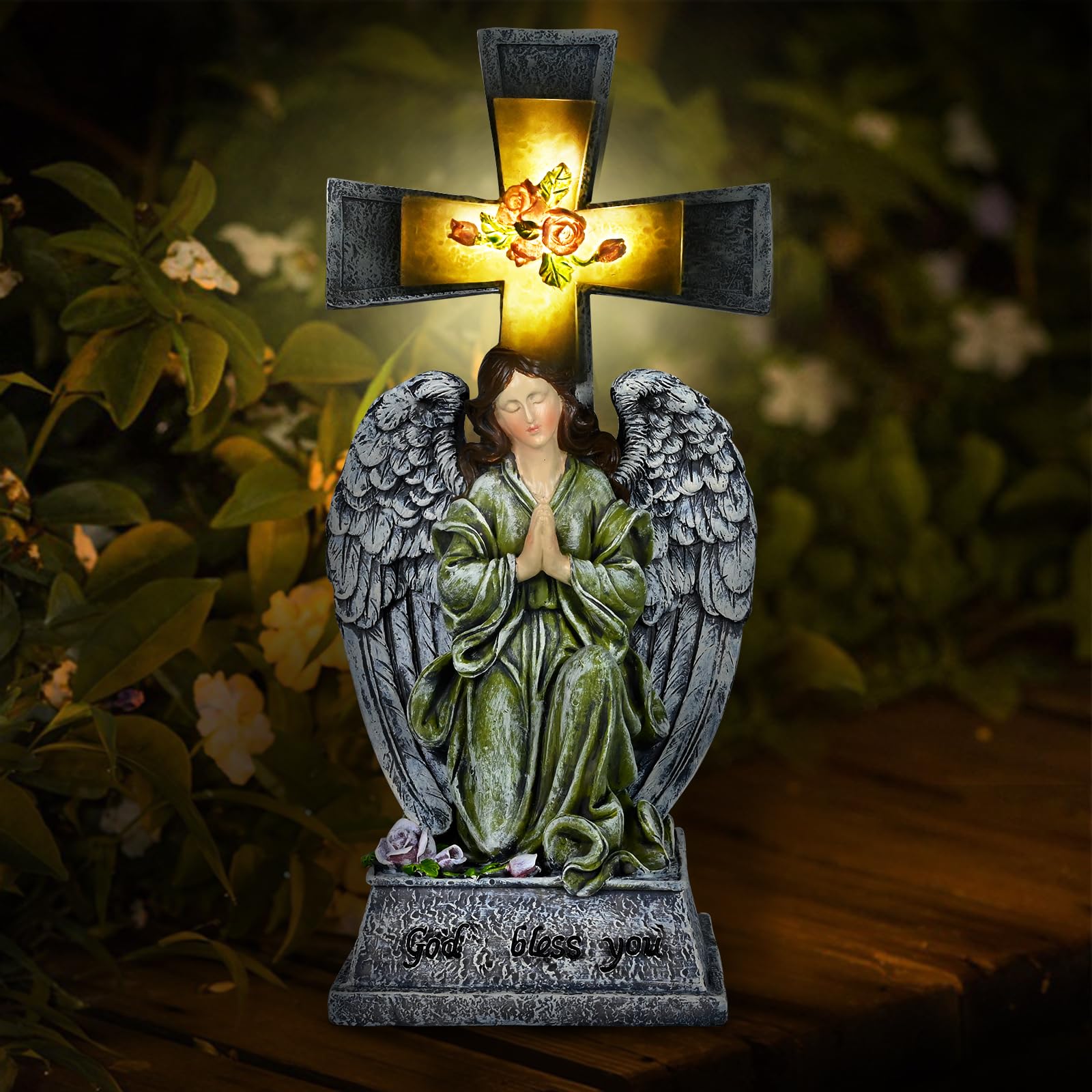 Yiosax-Solar Angels for Cemetery-Garden Statue Lights Decor - Before ...