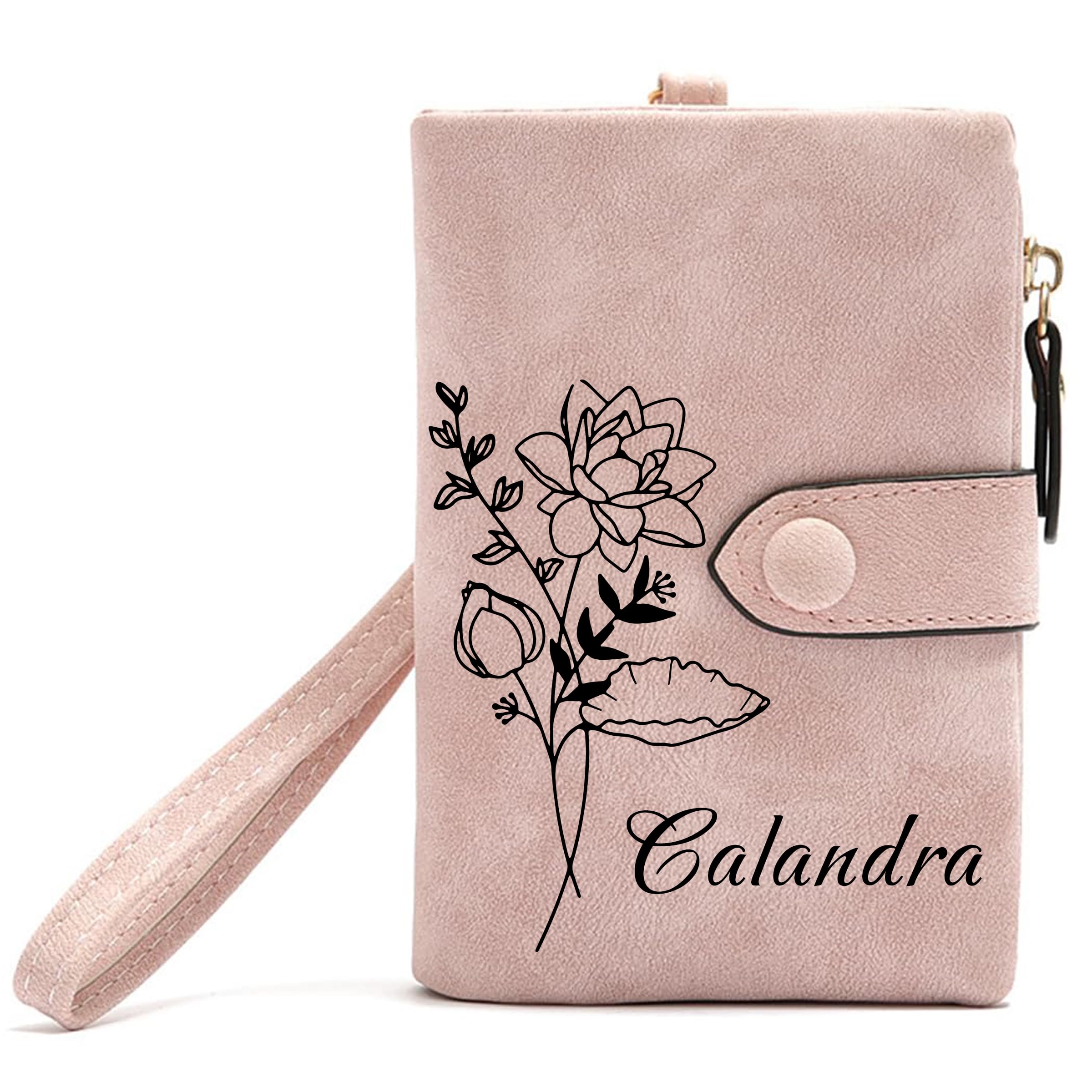 Amazon.com: SHRDV Personalized Pink Small Leather Wallet Custom Birth ...