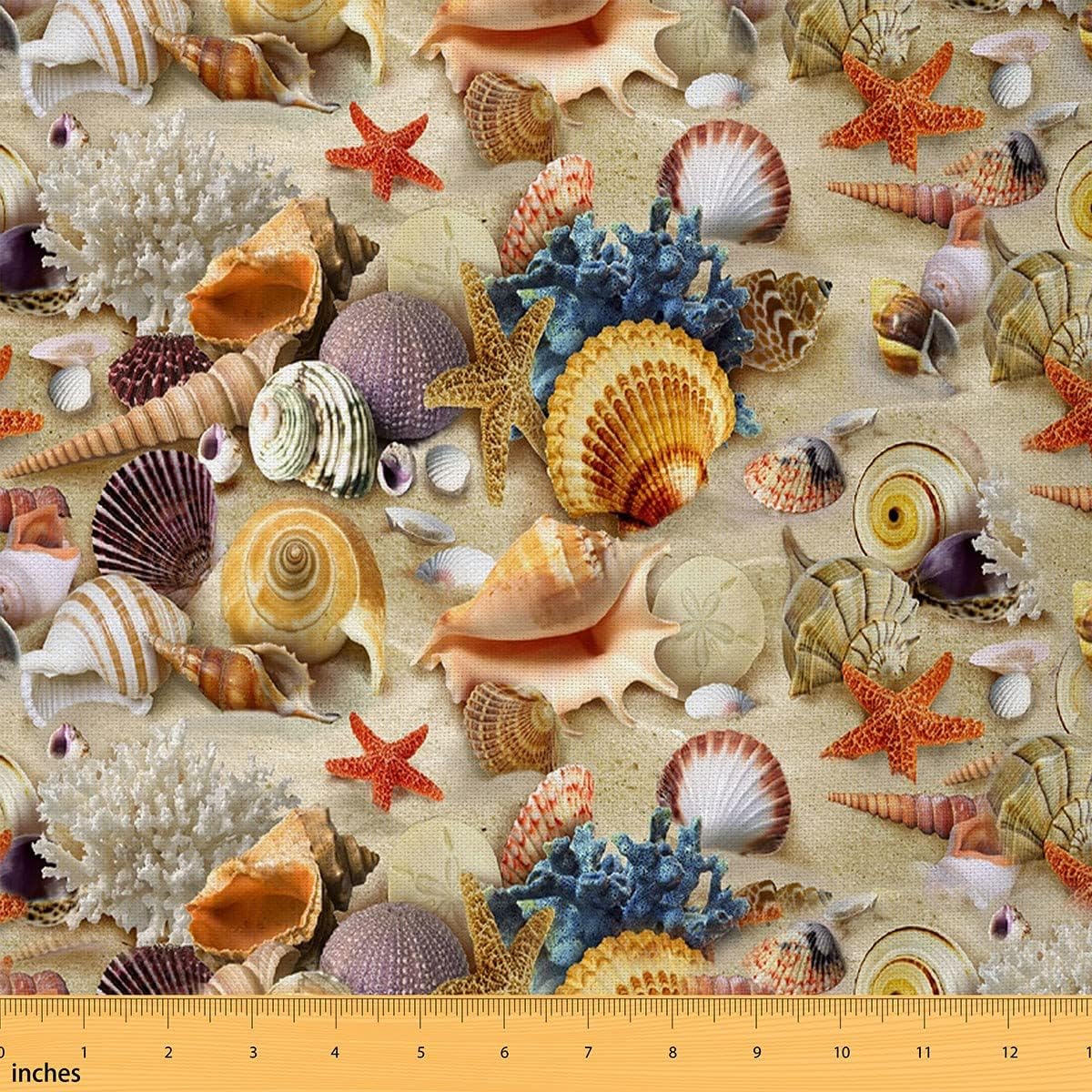 Amazon.com: jejeloiu Beach Shell Upholstery Fabric by The Yard, Bright ...