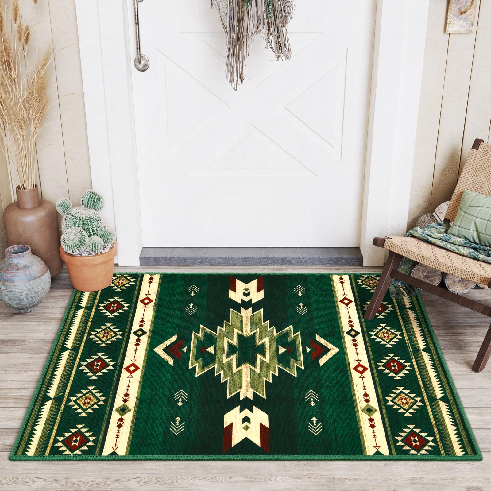 Amazon.com: B BENRON Entryway Rug 2x3 Green Throw Rugs with Rubber ...
