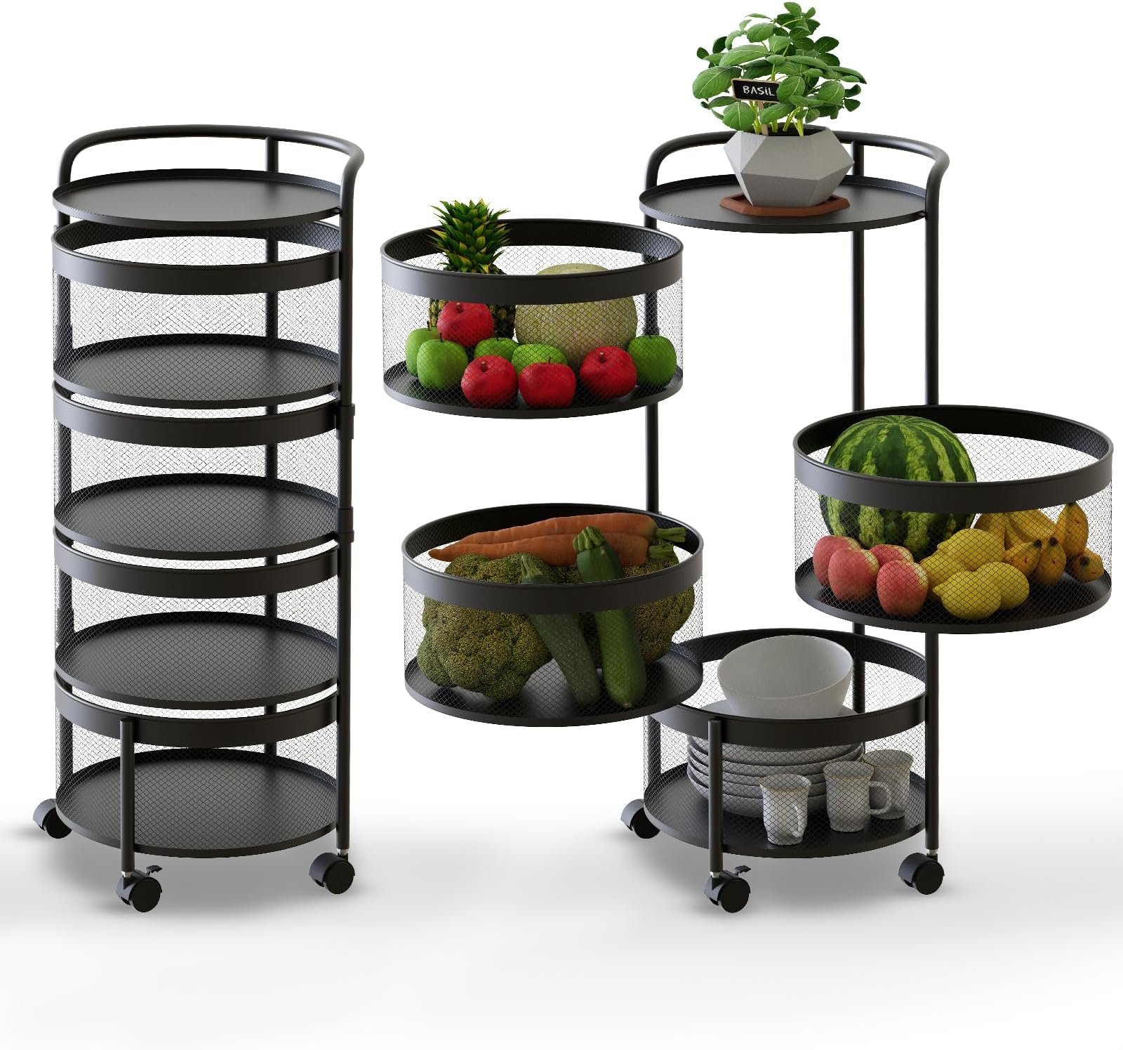 Amazon.com: Rotating Kitchen Storage Rack No Assembly, 4-Tier Round ...