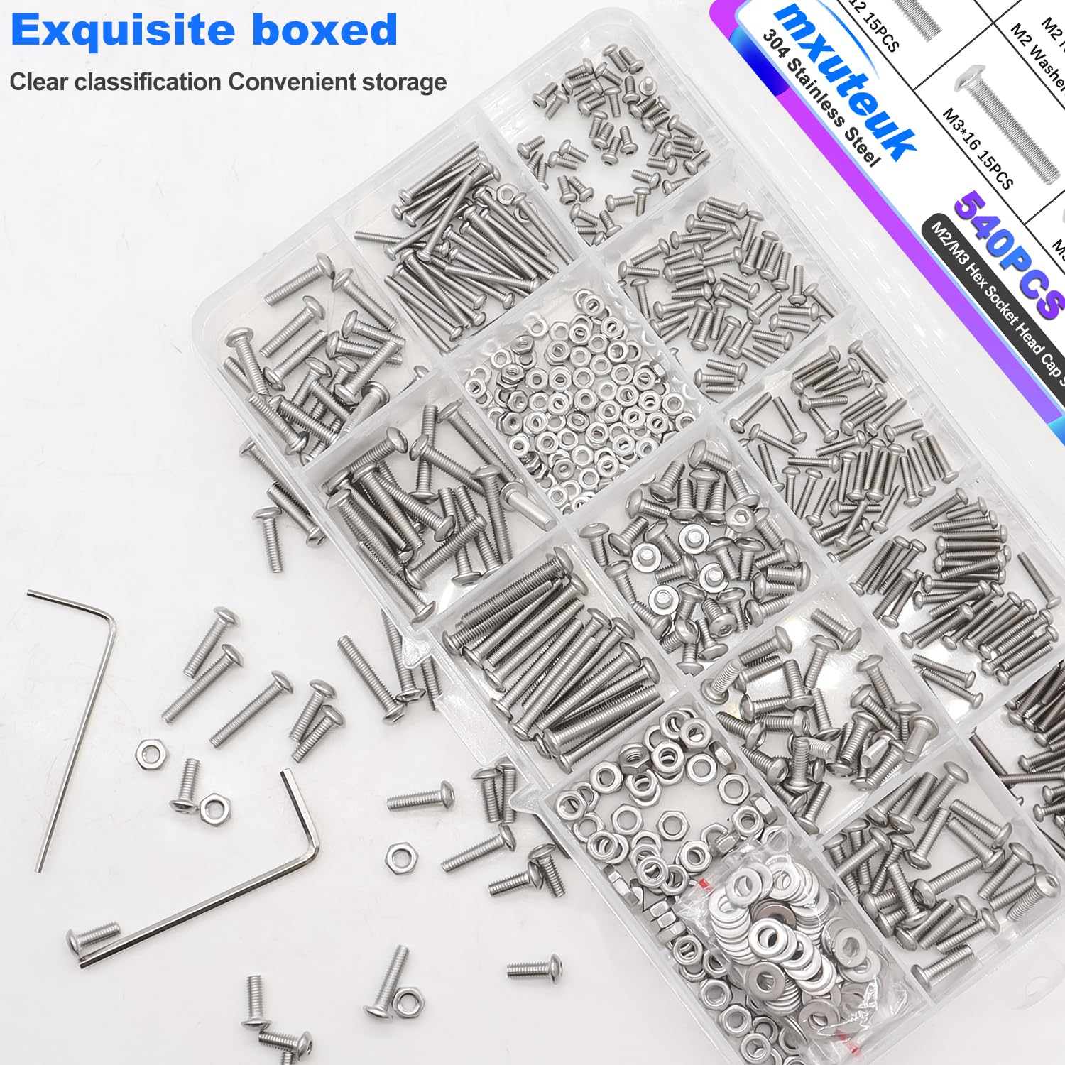 Snapklik.com : Mxuteuk 540pcs M2 M3 Screws Assortment Kit,304 Stainless ...