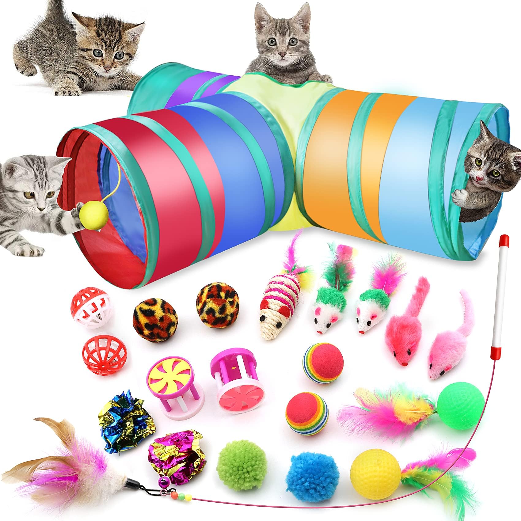UPSKY Cat Toy Roller 3-Level Turntable Cat Toys Balls with Six Colorful ...