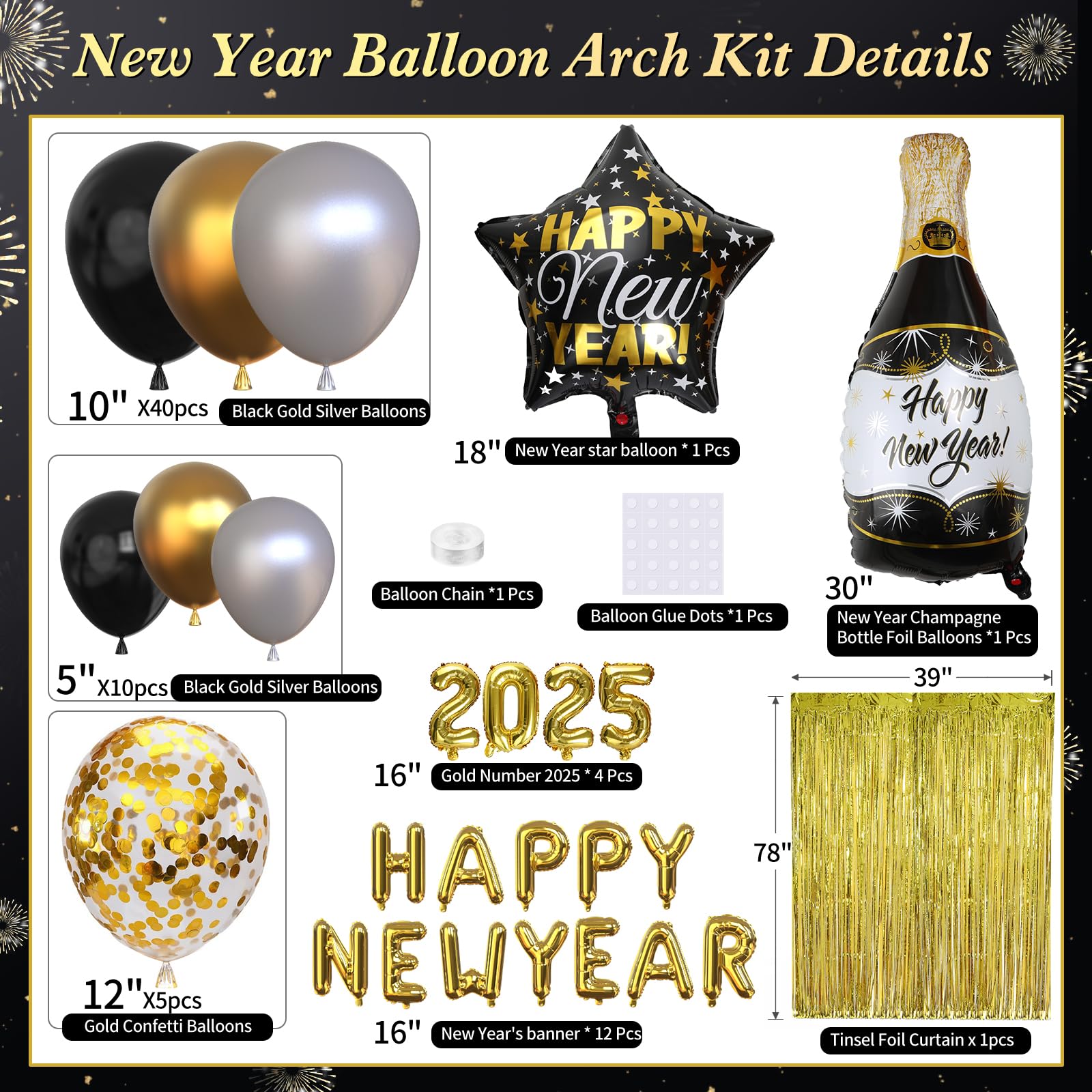Snapklik.com : Nye Decorations 2025, Black And Gold Balloons 2025 ...