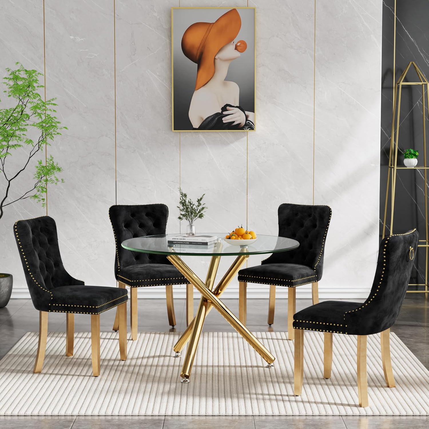 Amazon.com - Henf 5 Piece Round Dining Table Set,Modern Glass Kitchen ...