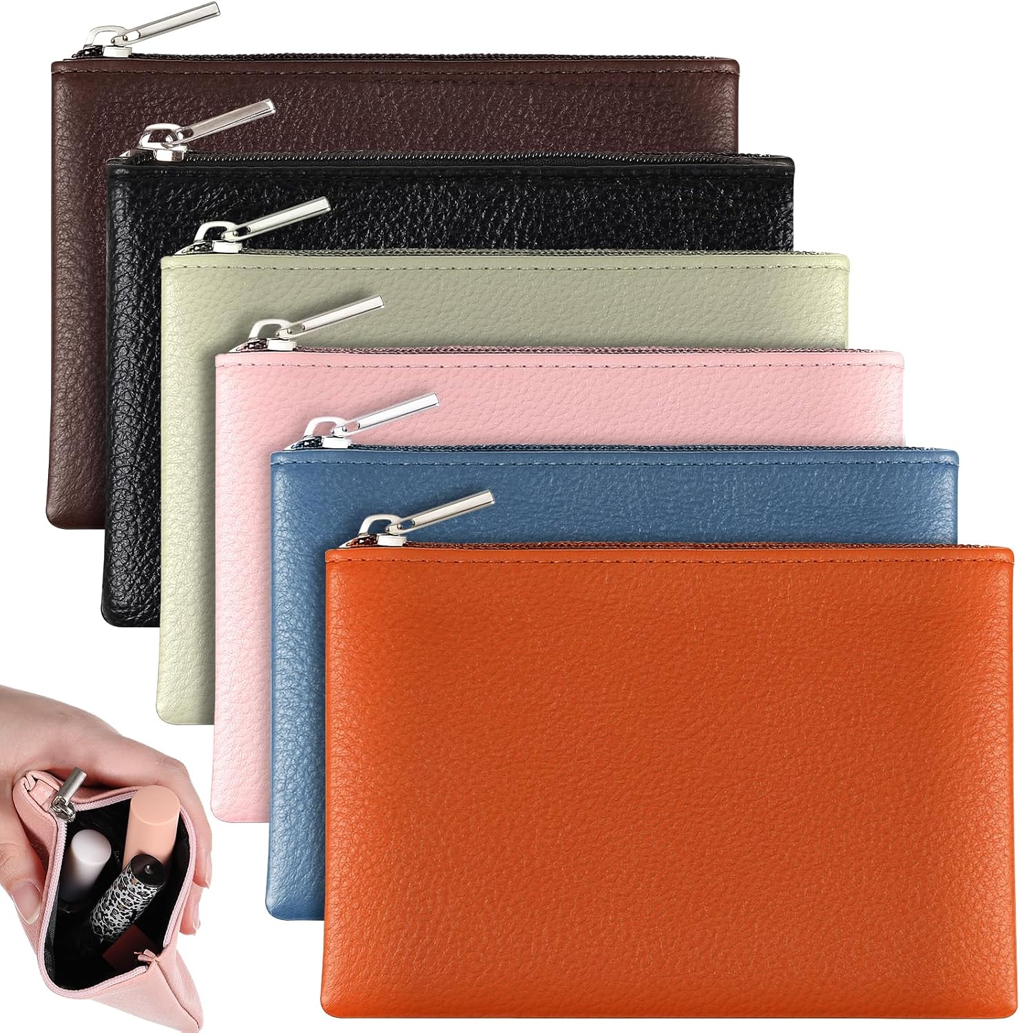SilTriangle 6 Pack PU Leather Small Coin Purse Mini Change Purse Coin ...