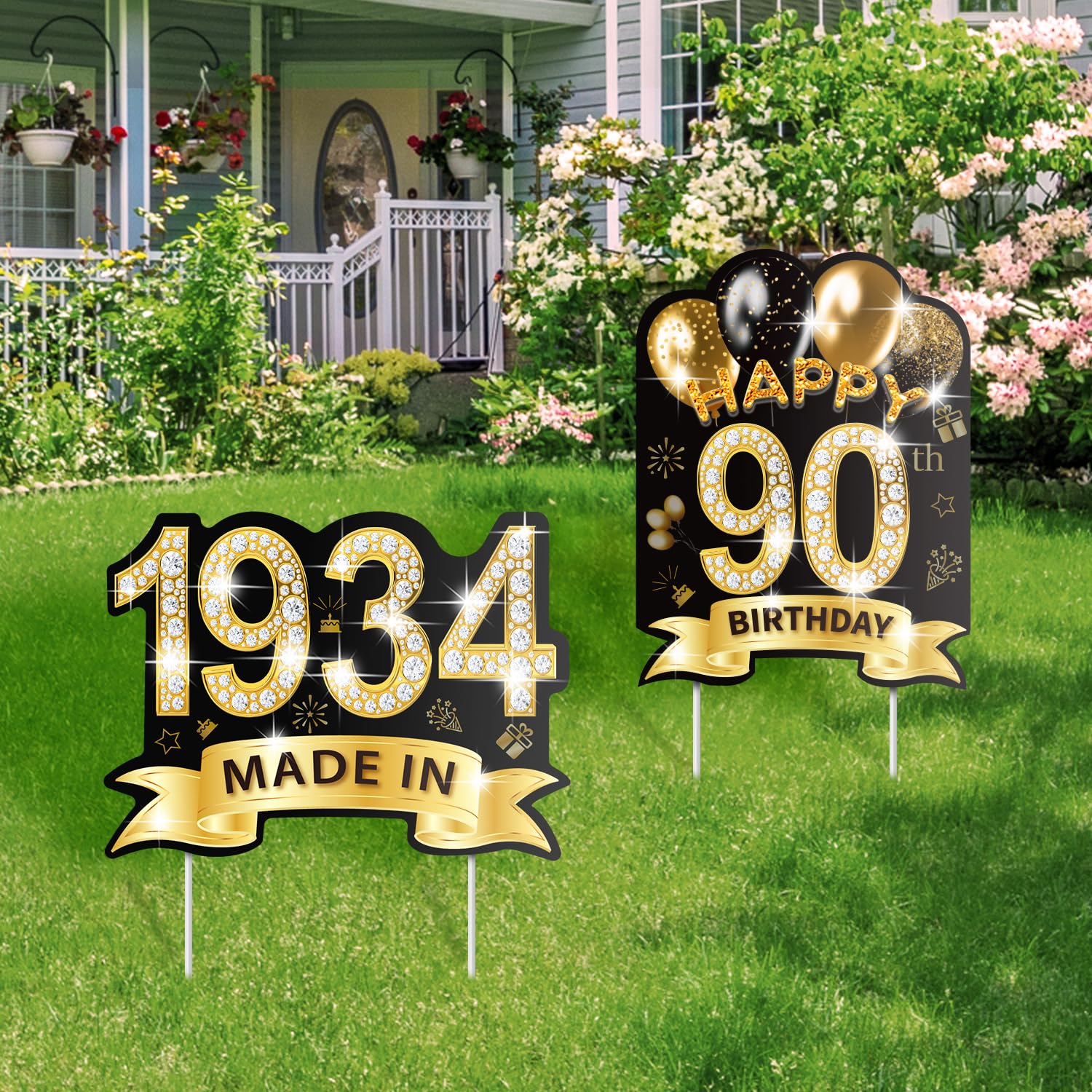 Amazon.com : 2Pcs 90th Birthday Yard Sign Decorations with Stakes ...