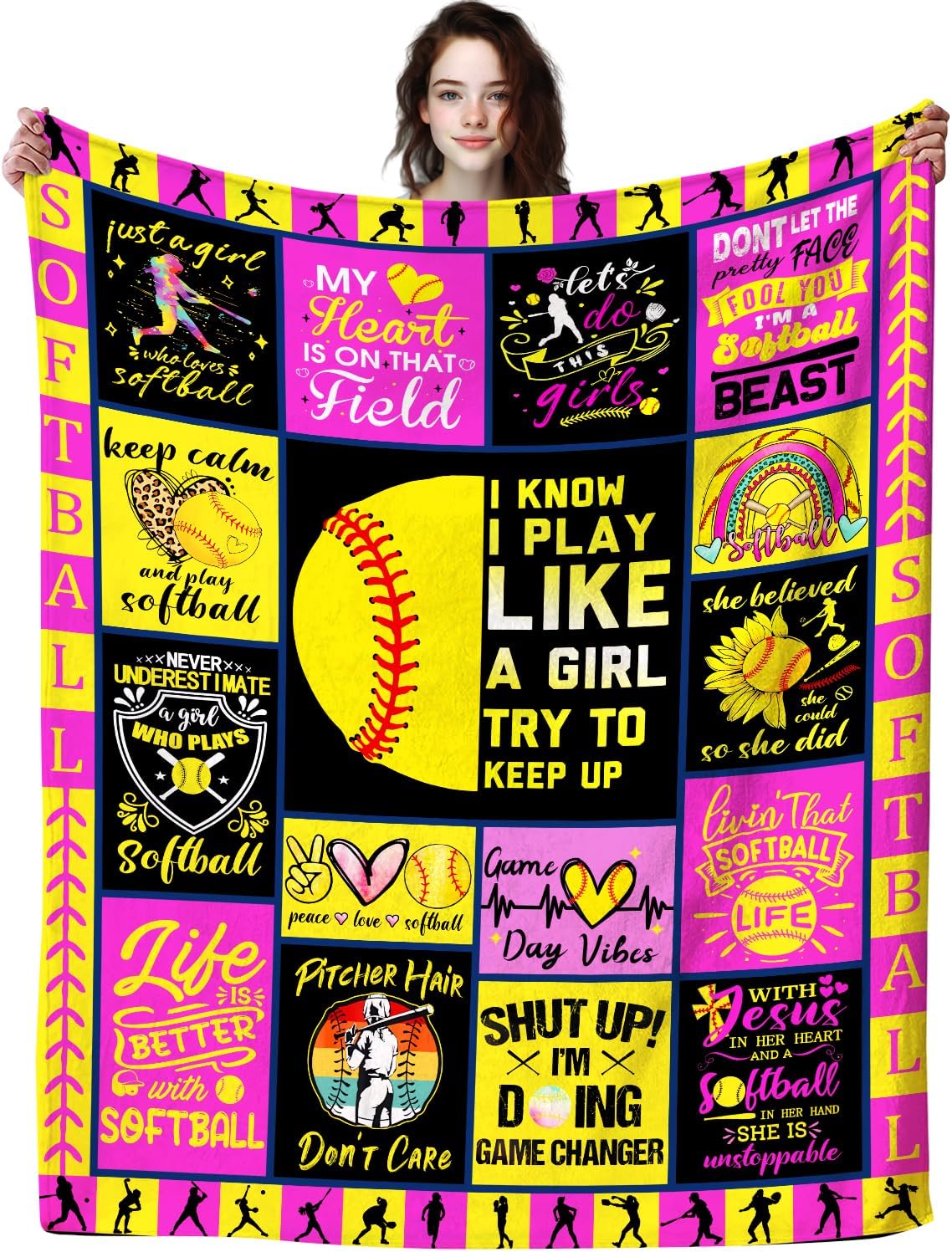 Amazon.com: Juirnost Softball Blanket (50''x60''), Polyester, Purple ...