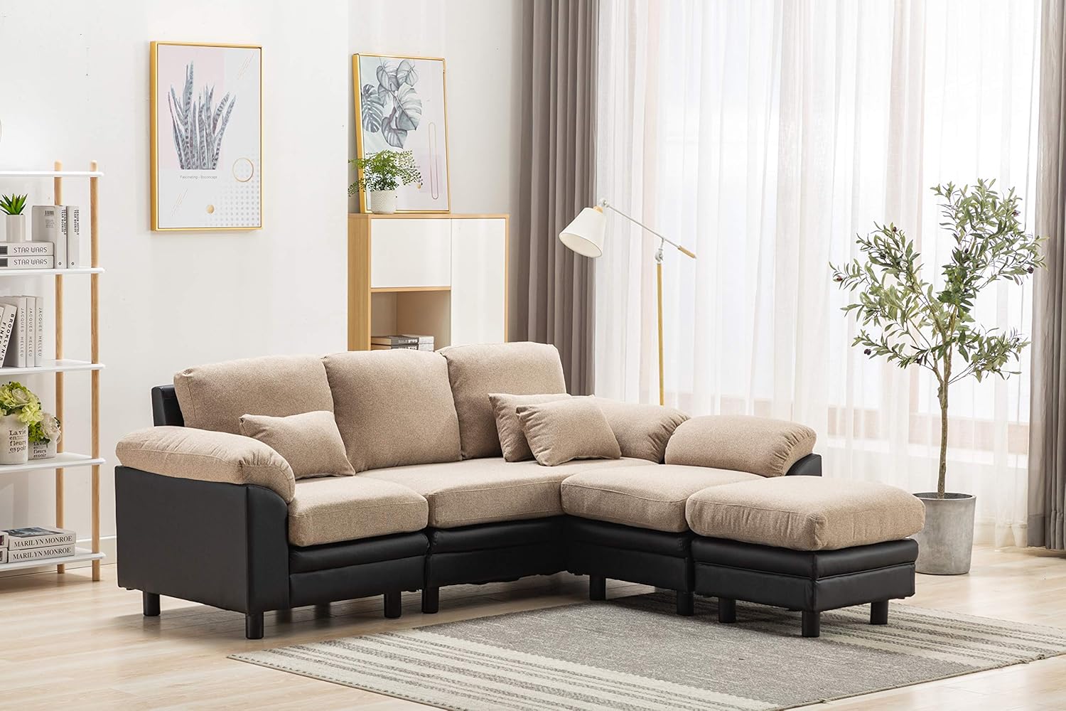 Amazon｜OSJ ソファー ソファ 3人掛け 肘掛け ハイバック ファブリック 弾力 自由レイアウト L字ソファー ローソファ 肘付きソファー カウチソファー コーナーソファー ヘッド ...