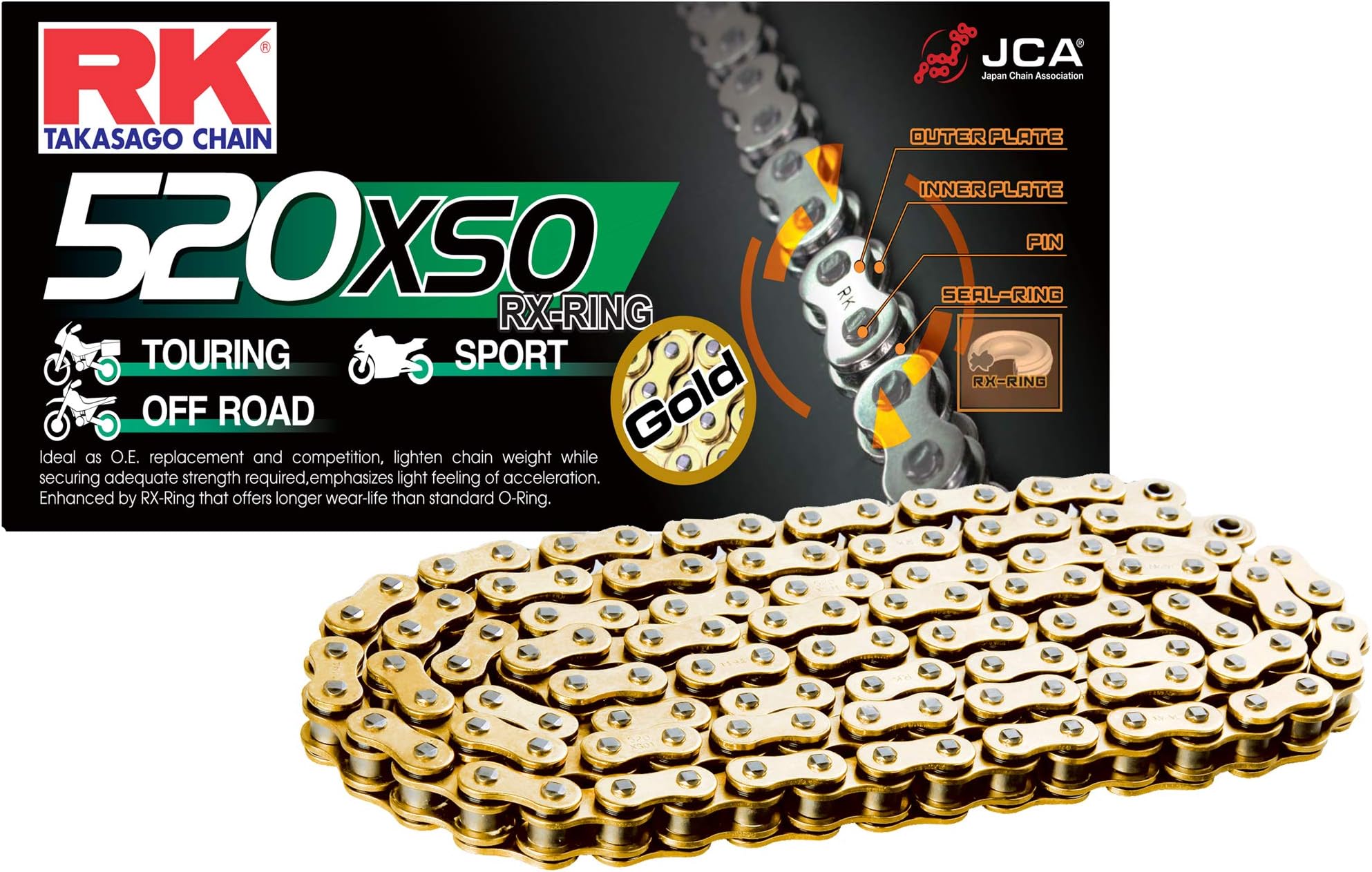 Amazon.com: RK Racing Chain GB520MXU-114 (520 Series) Gold 114 Link ...