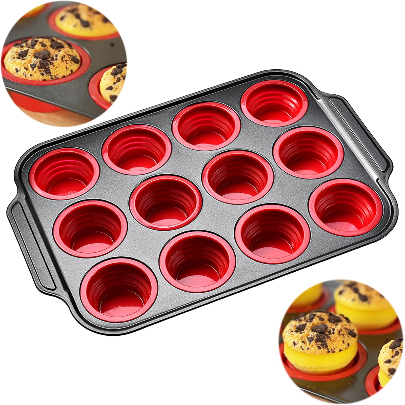 Amazon.com: Silicone Muffin Pan, 12 Cups Muffin Pans with Metal Frame ...