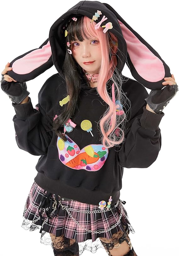 Amazon.com: Micotaku Womens Pullover Bunny Ear Hoodie with Detachable ...