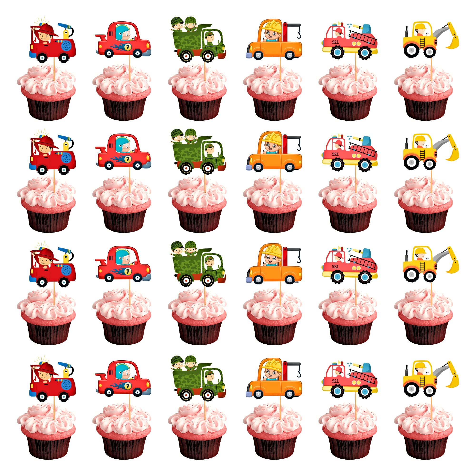 Studio156 24 Pcs Vehicle Theme Cupcake Topper Car Theme Cupcake ...