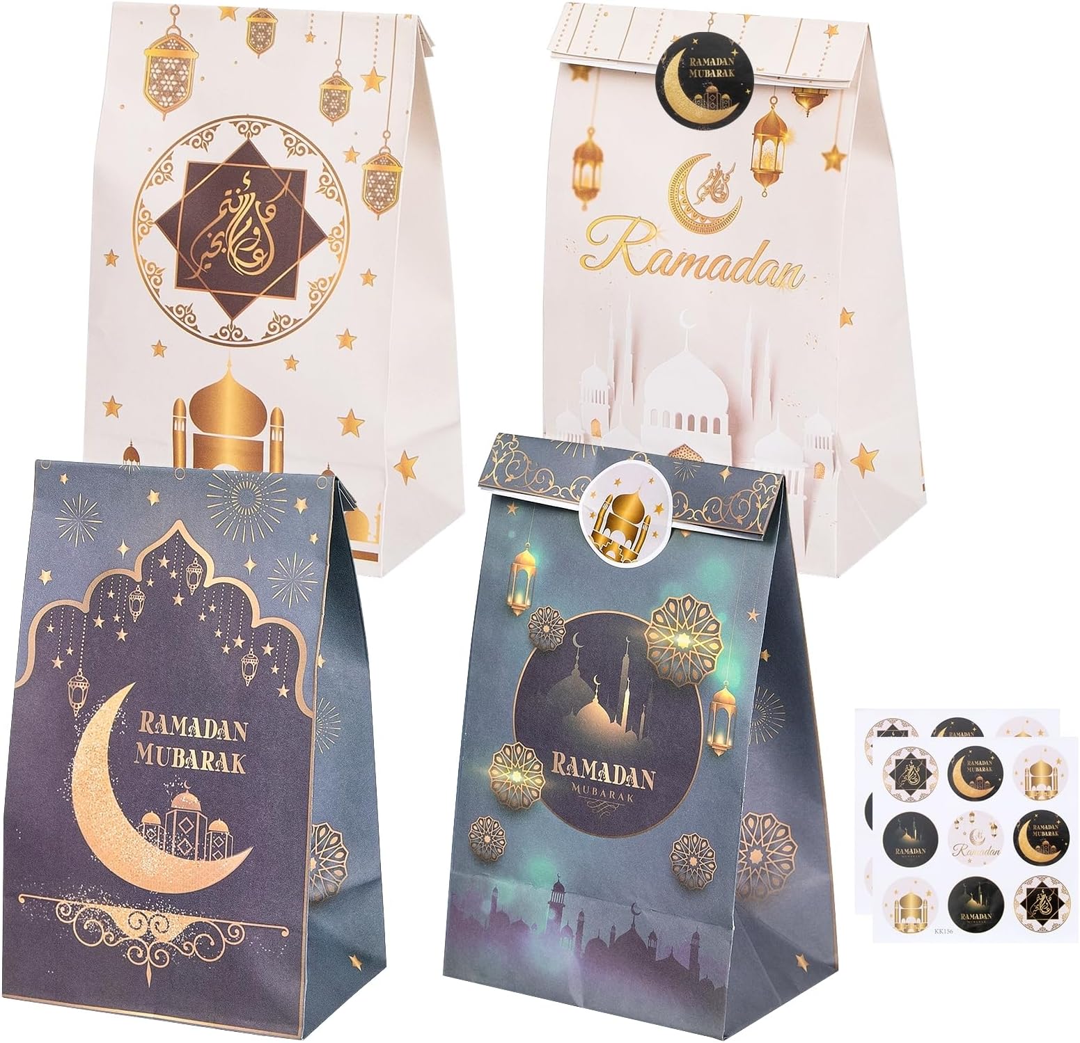 QCQHDU 12PCS Eid Mubarak Gift Bags with Stickers,Ramadan Treat Bags Eid ...