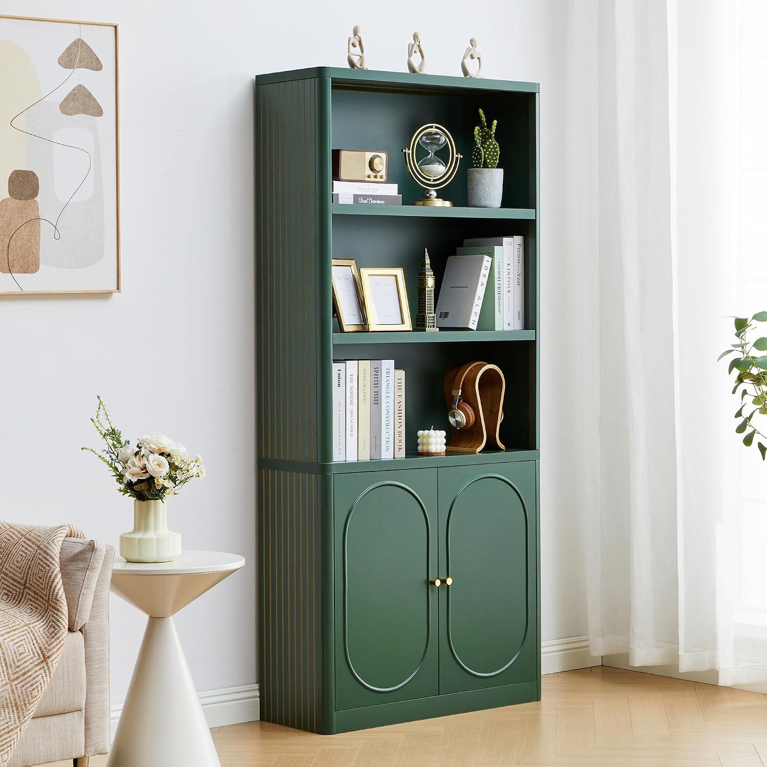 Amazon.com: 70.8" Tall Fluted Bookshelf with Storage Cabinet, Modern 5 ...