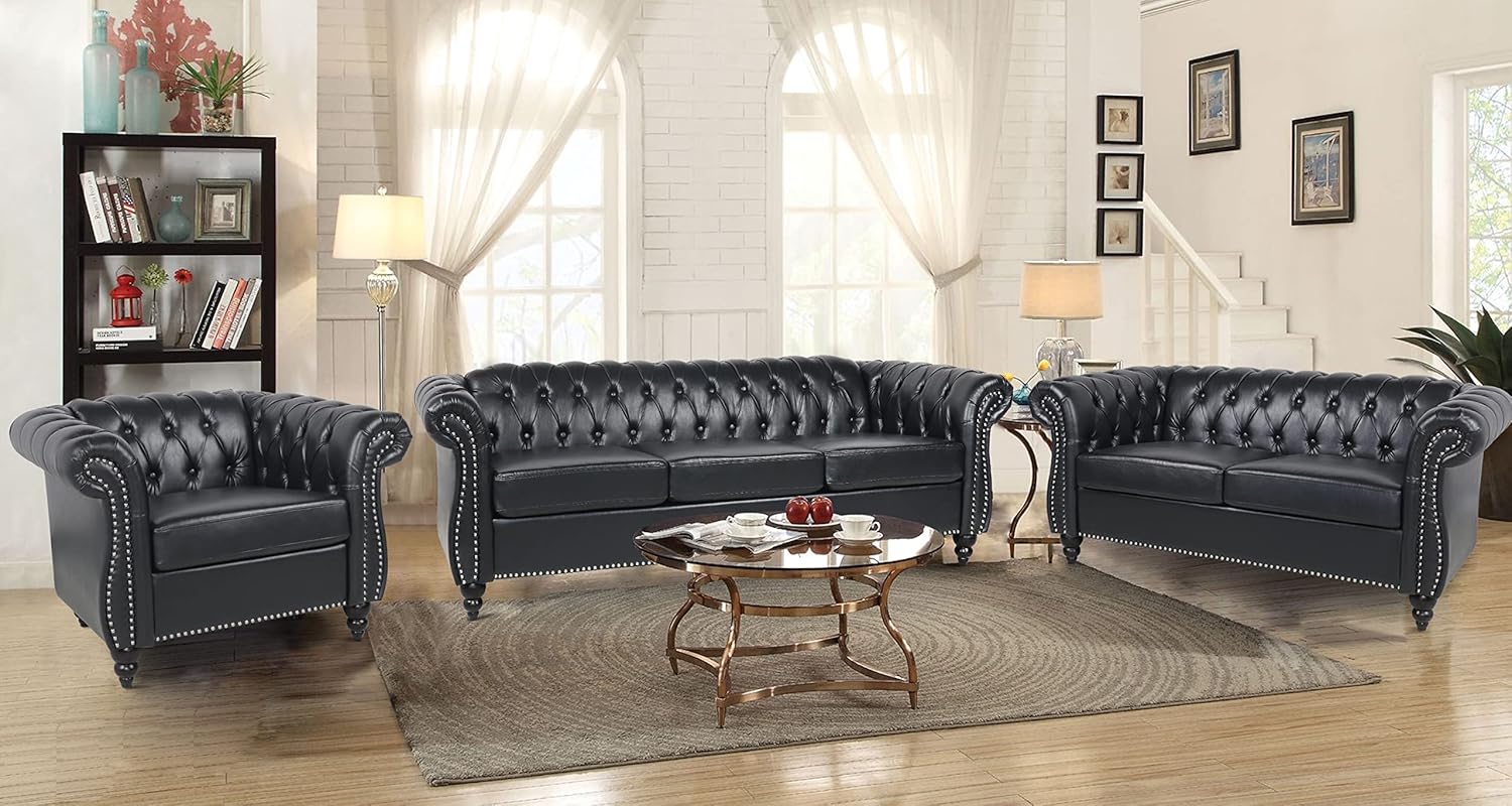 Amazon.com: wirrytor 3 Pieces of Living Room Furniture Chesterfield ...