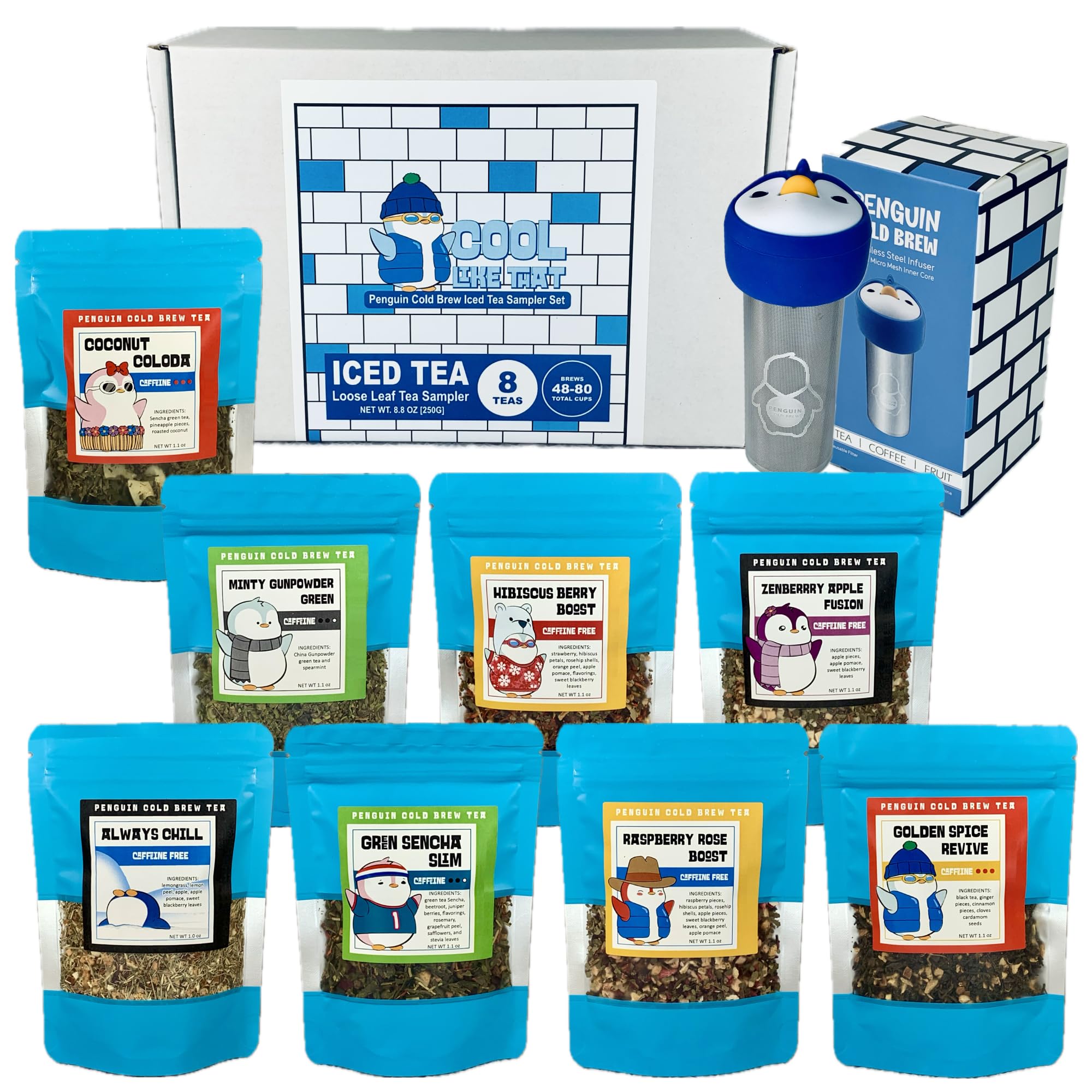 Amazon.com : Penguin Cold Brew Iced Tea Sampler Sets - 8 Loose Leaf Tea ...