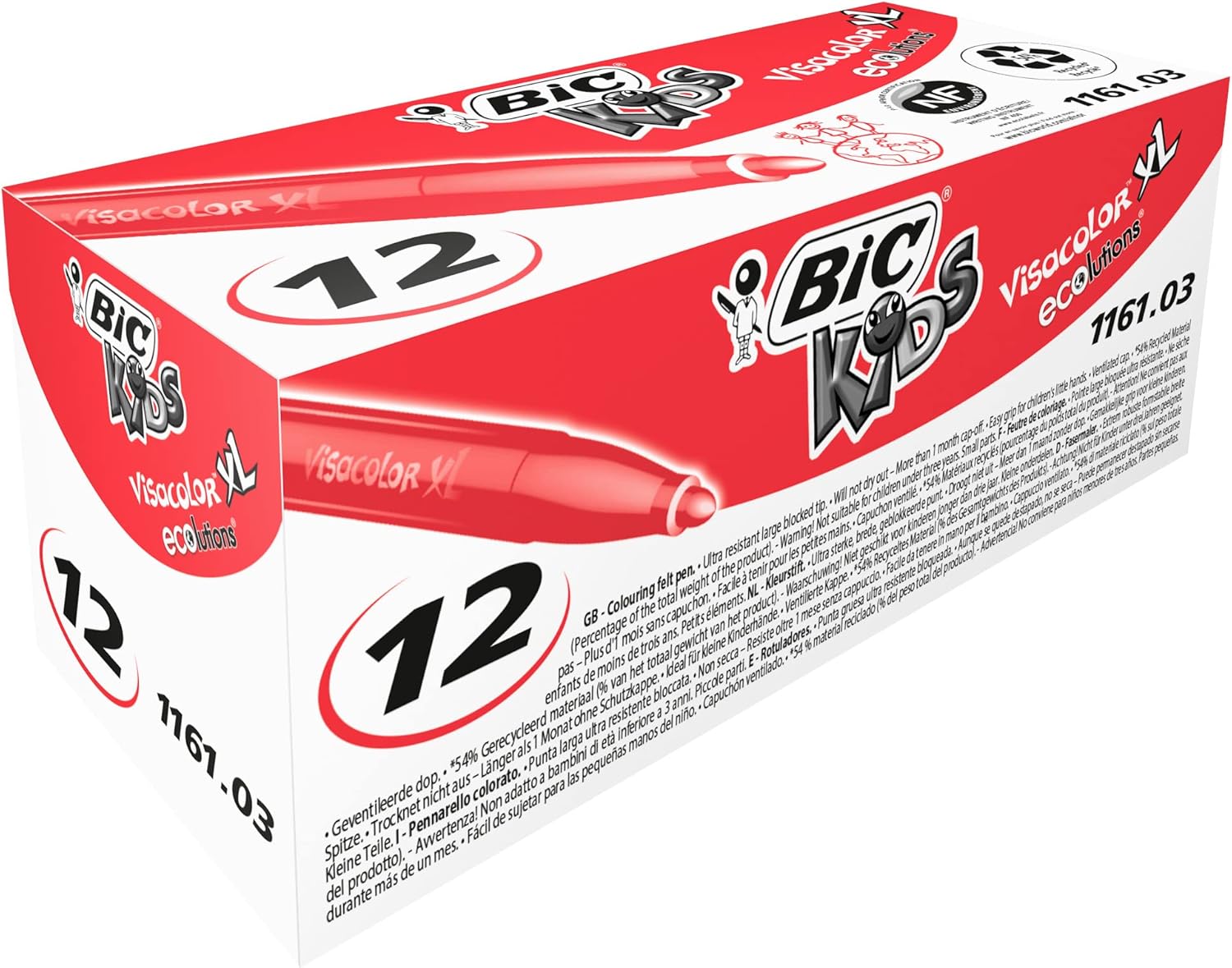 BIC Kids Visacolor XL Ecolutions, Box of 12 Red Colouring Felt Pens ...