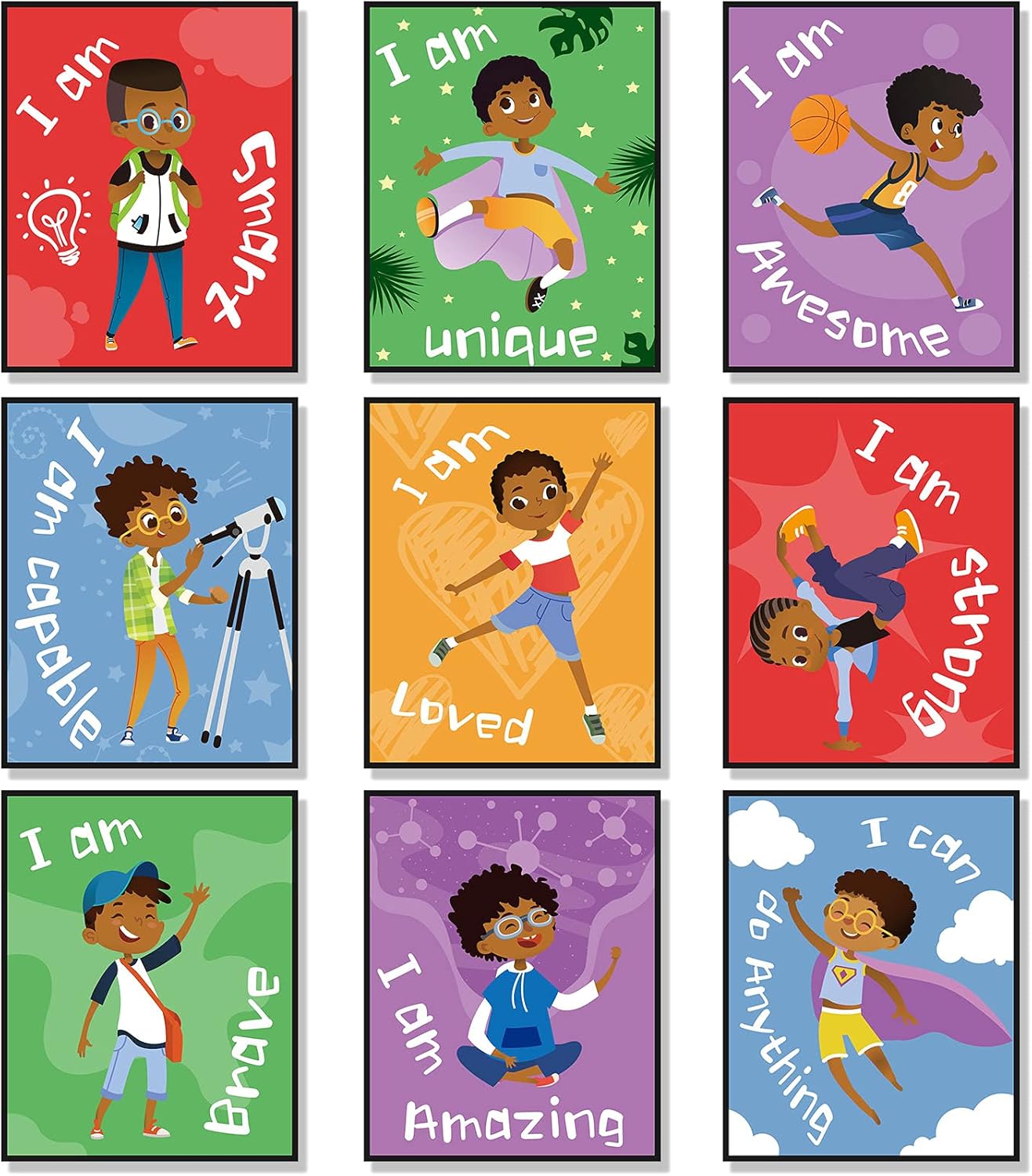 Amazon.com: Set of 9 Boys Room Bedroom Decor Black Boy Wall Decoration ...