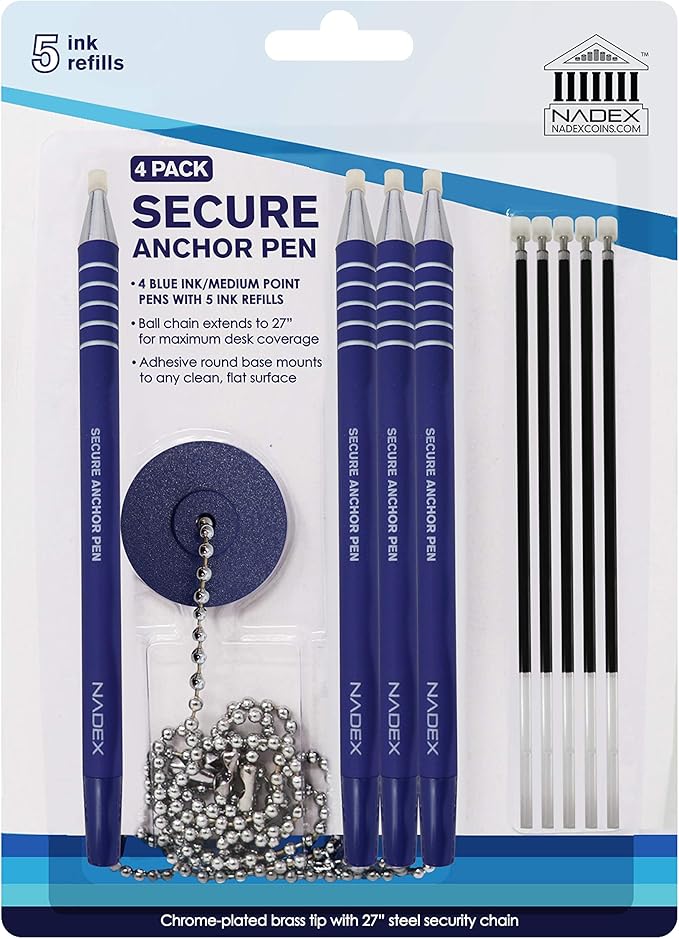 Amazon.com : Nadex Ball and Chain Security Pen Set | 4 Pens, 1 Adhesive ...