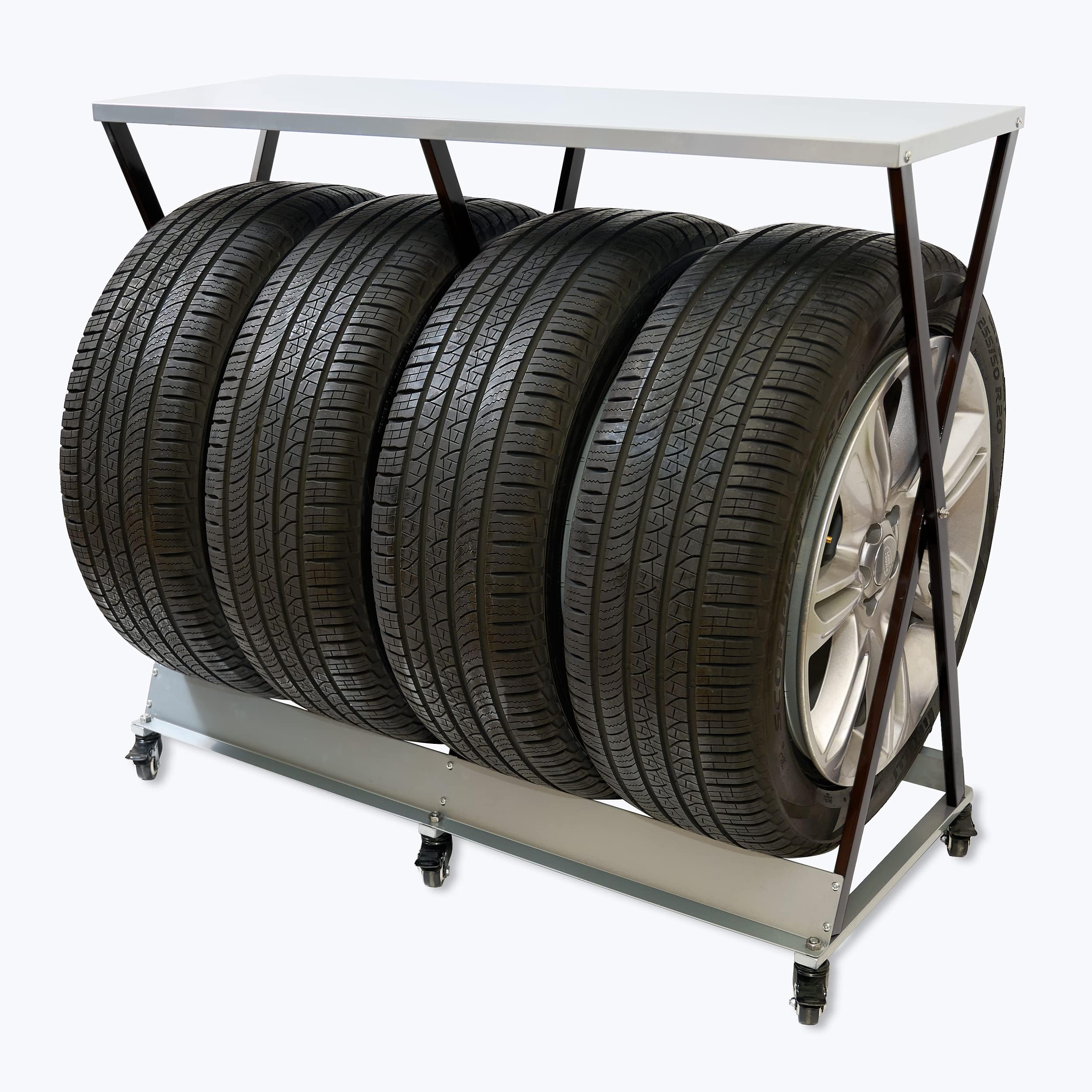 Amazon.com: All About Steel Tire Holder & Tire Rack on Universal Wheels ...