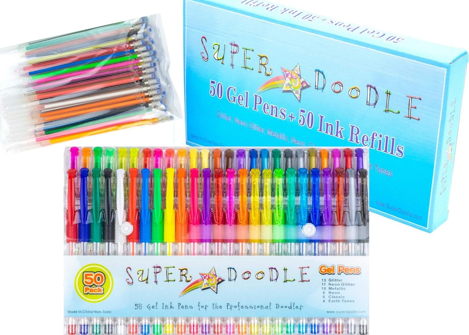 Super Doodle Gel Pens - 50 Pack - Brown Earth Tones, Glitter Colors ...