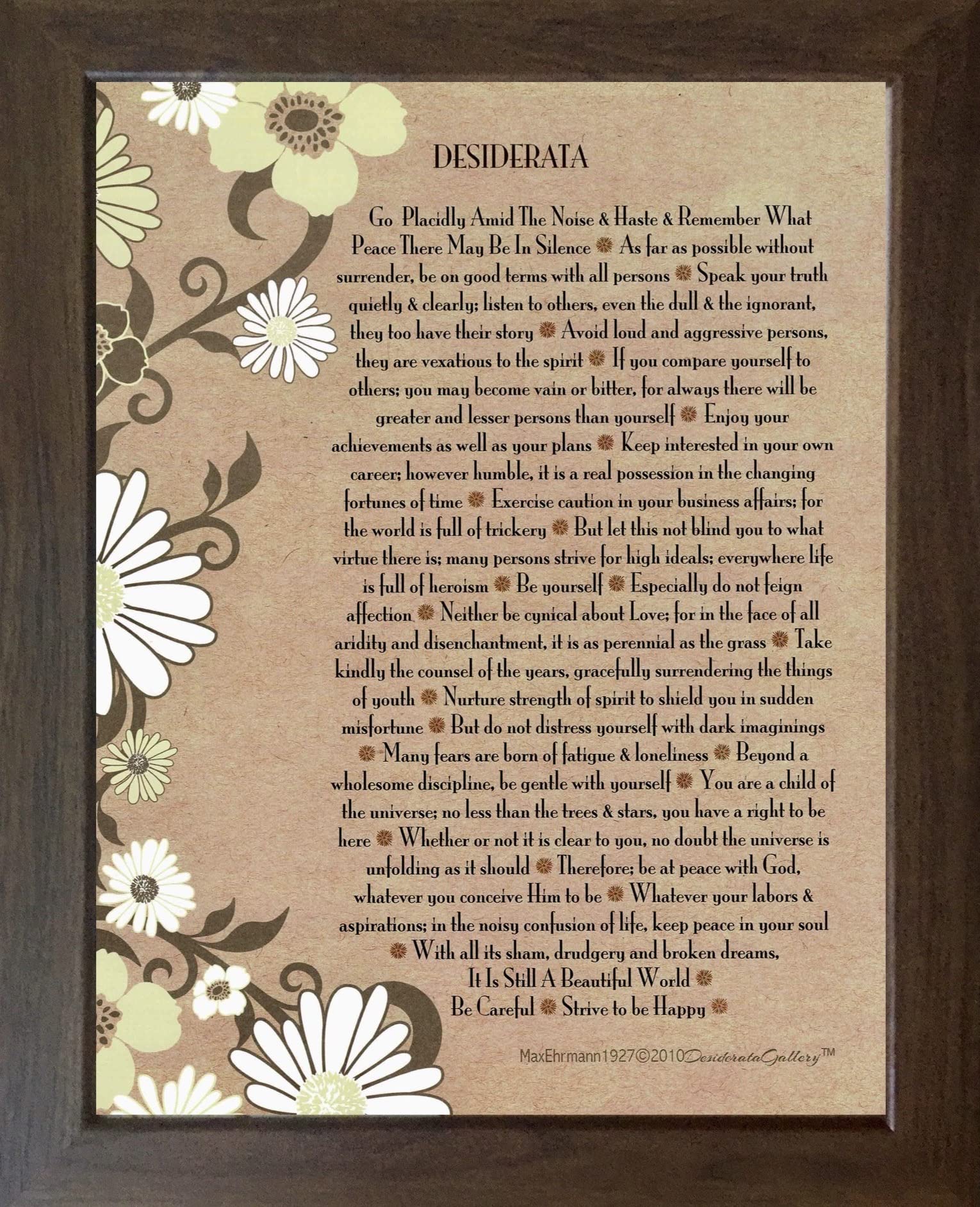 Buy Framed Motivational Desiderata Poem by Max Ehrmann (Careful Daisies ...